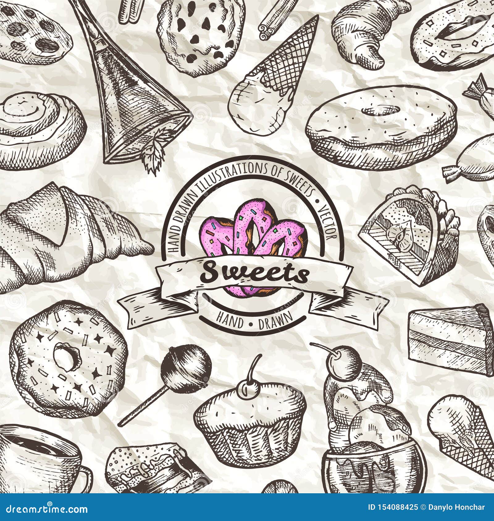 Set of Different Sweets. Hand-drawn Vector Illustration. Stock Vector ...