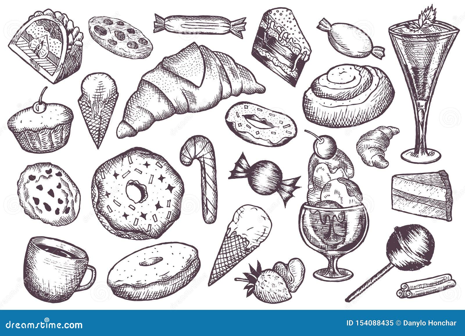 Set of Different Sweets. Hand-drawn Vector Illustration. Stock Vector ...