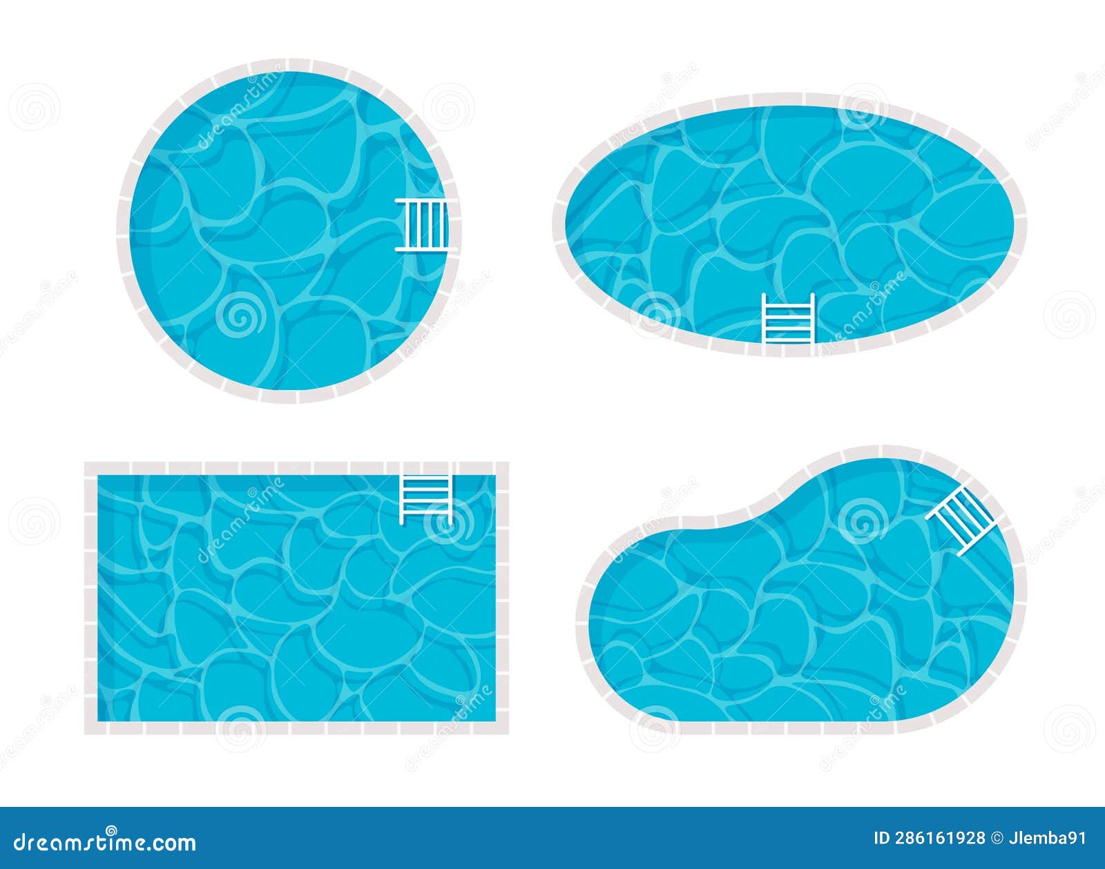 Different Swimming Pools Types Set Vector Flat Cartoon Illustration ...