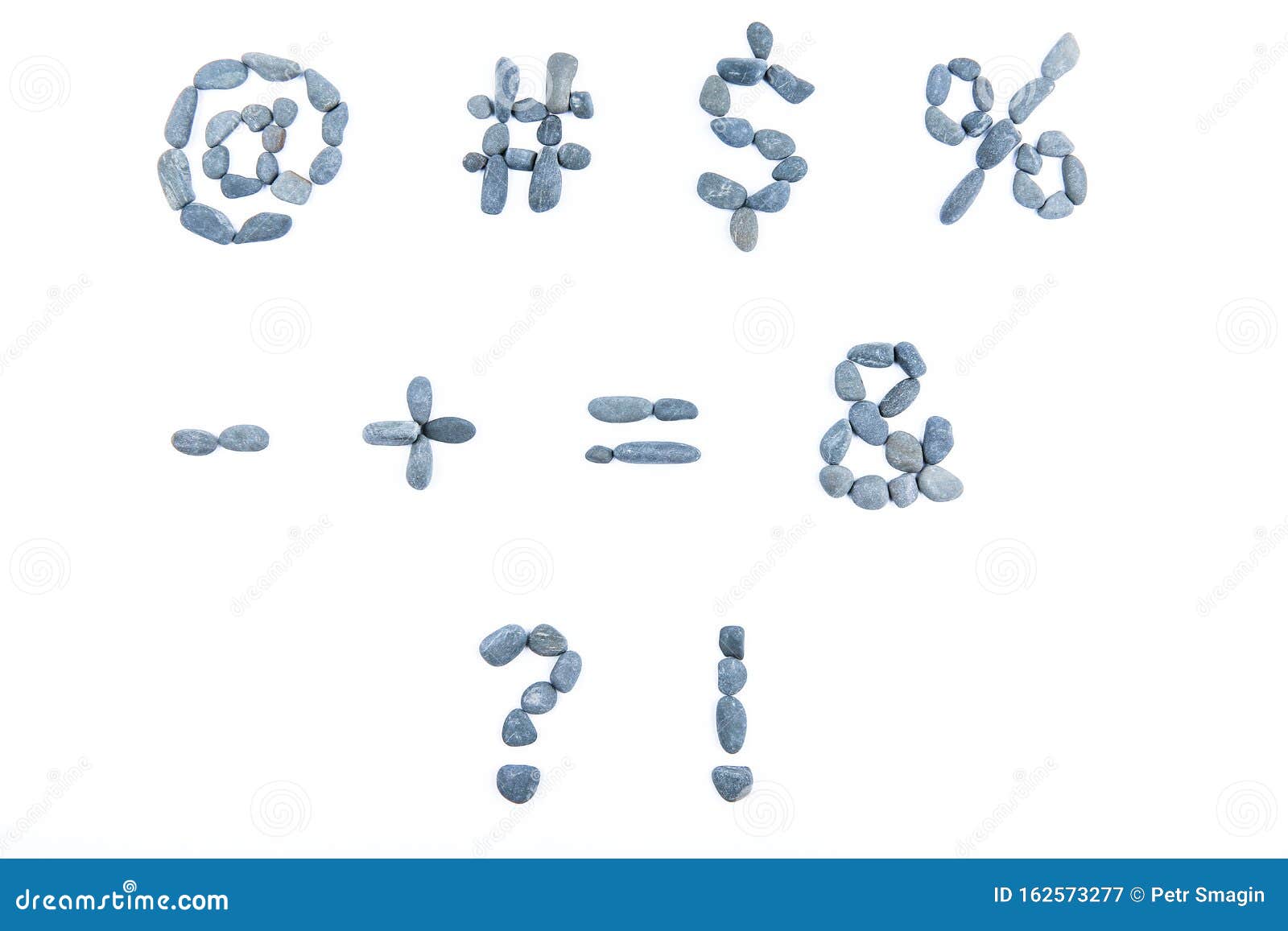 Set Of Different Symbols Lined With Stones On White Background. Stock ...