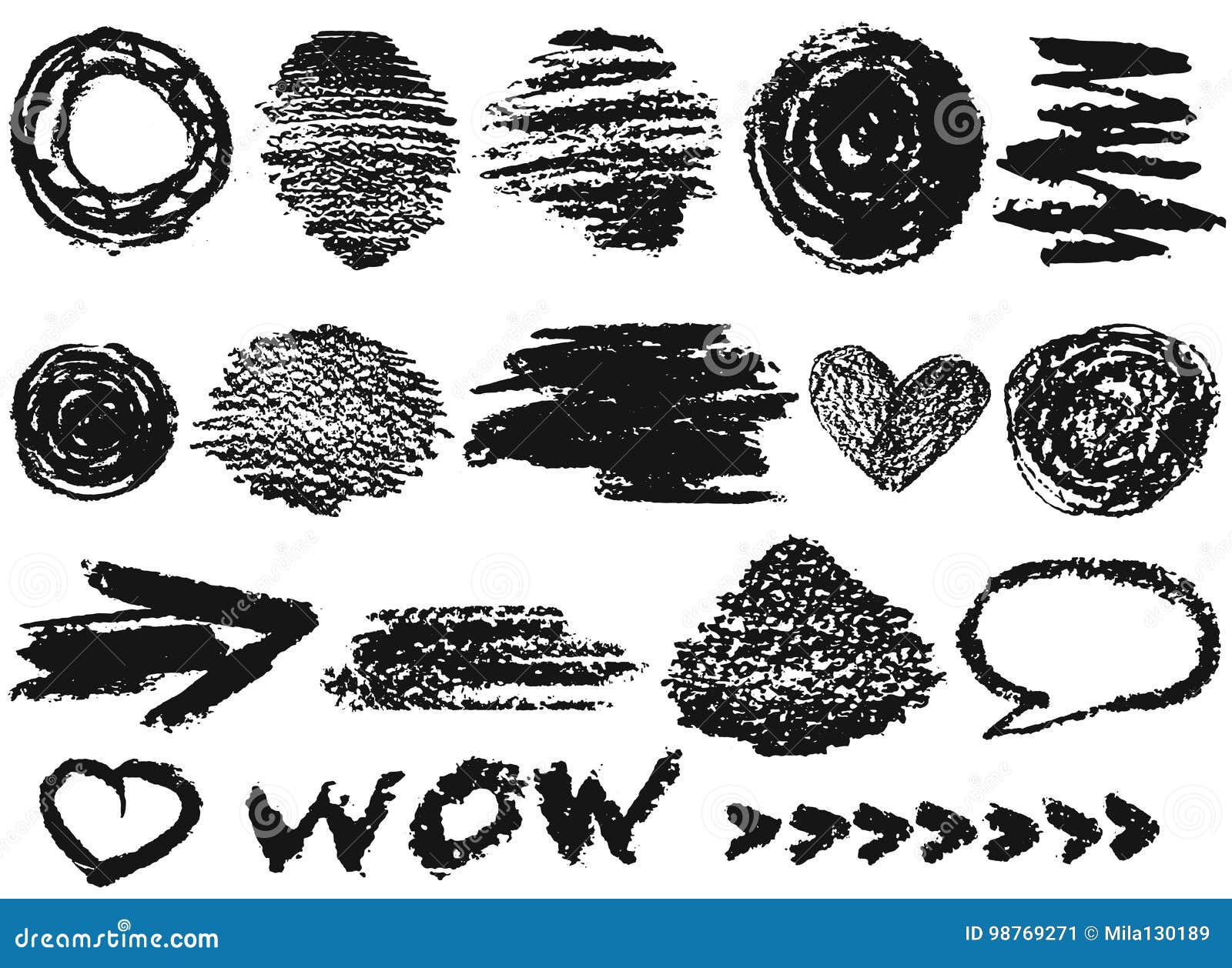 Set with Different Symbols, Objects Painted with Charcoal Chalk. Hand ...