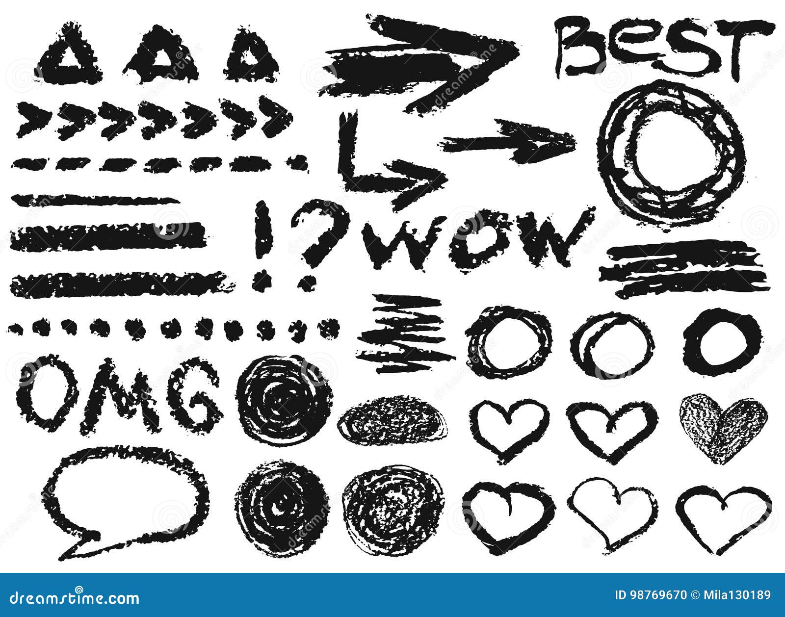 Set with Different Symbols, Objects Painted with Charcoal Chalk. Hand ...