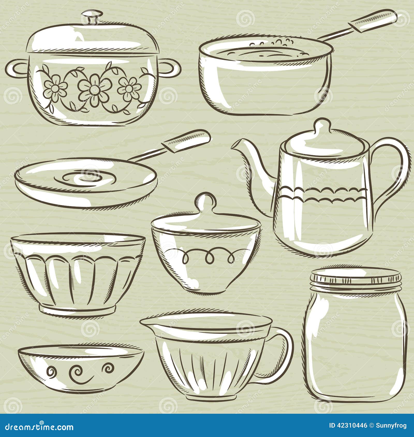 Set of Different Tableware, Vector Stock Vector - Illustration of ...