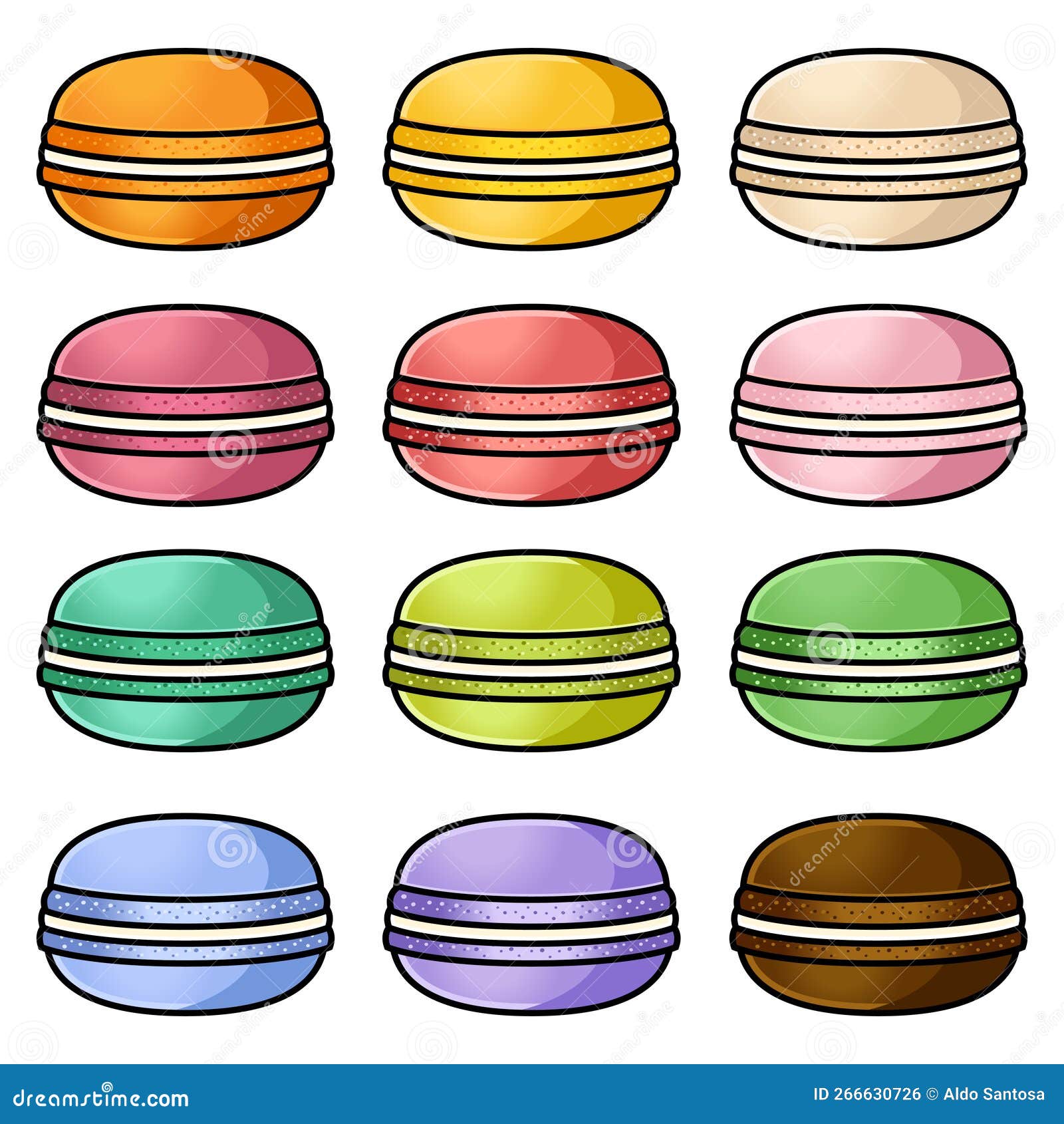 Set of Different Taste Macaroons. Different Color of Macaroons. Icon Set Illustration. Flat ...