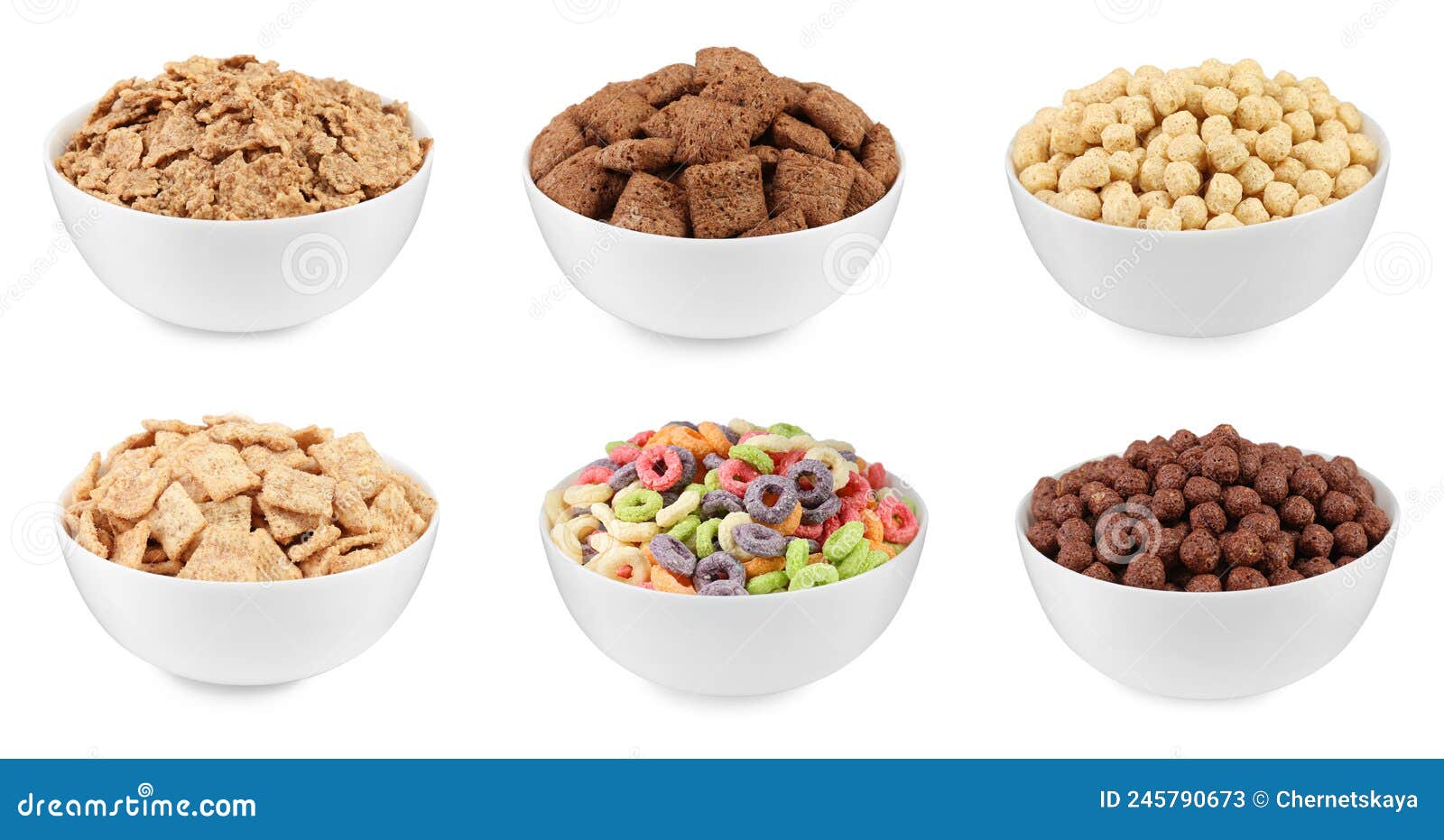 Set with Different Tasty Breakfast Cereals on White Background Stock ...