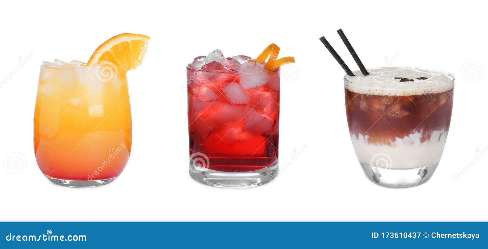 Set of Different Tasty Cocktails on White Background Stock Image ...