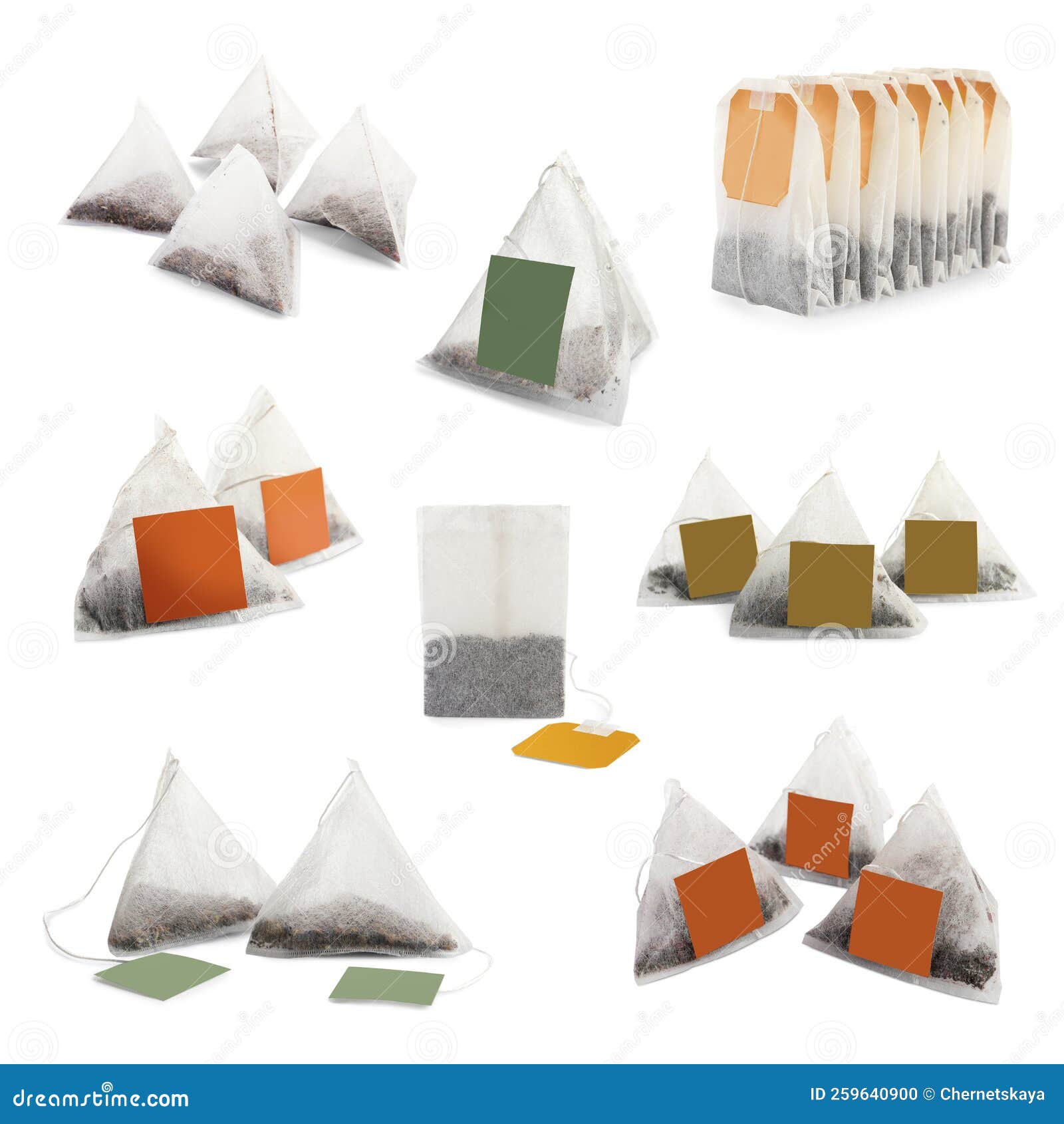 Set with Different Tea Bags on White Background Stock Photo - Image of ...