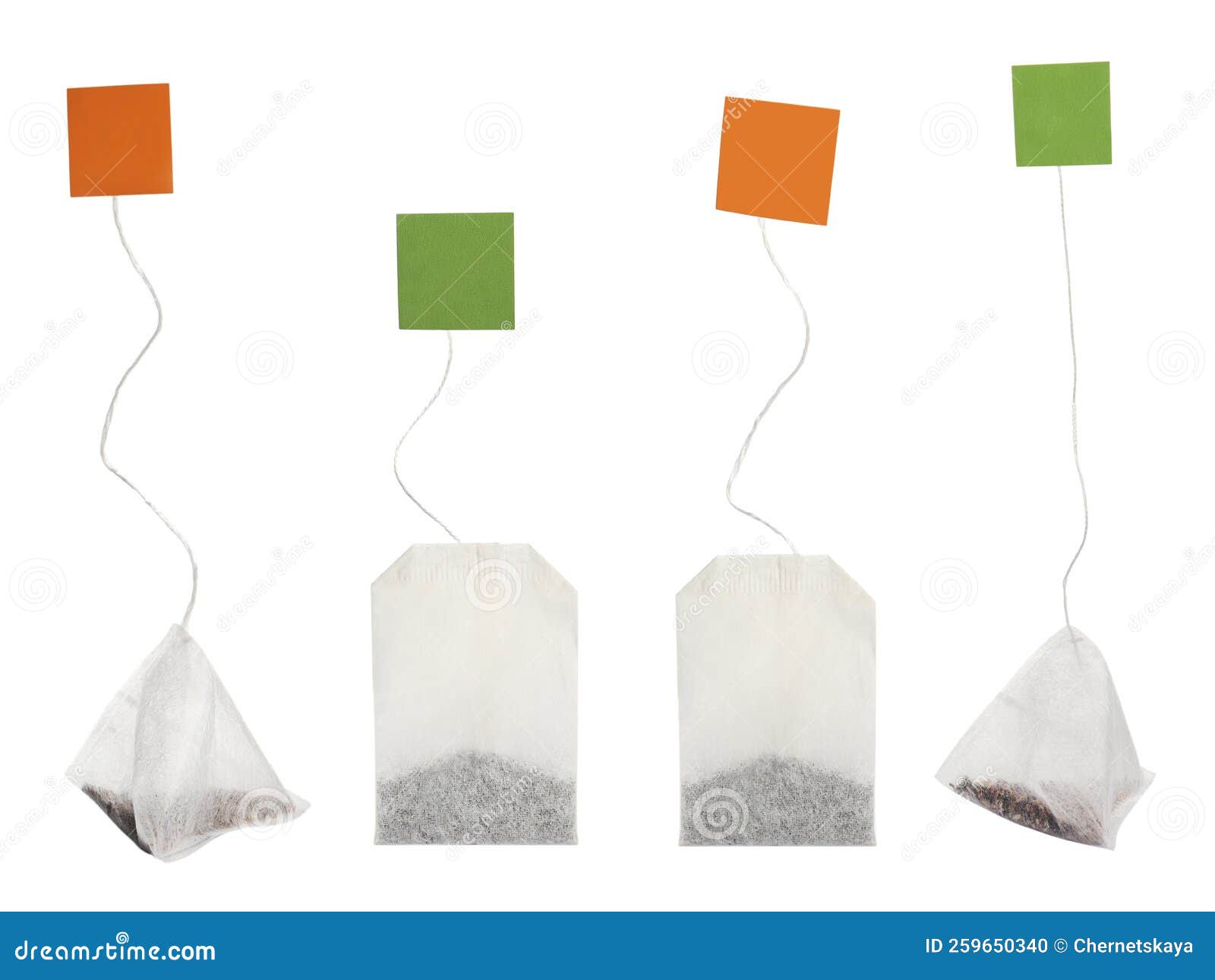 Set with Different Tea Bags on White Background Stock Photo - Image of ...