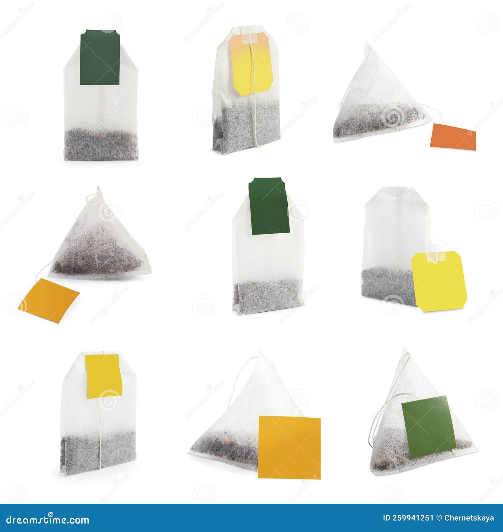Set with Different Tea Bags on White Background Stock Image - Image of ...