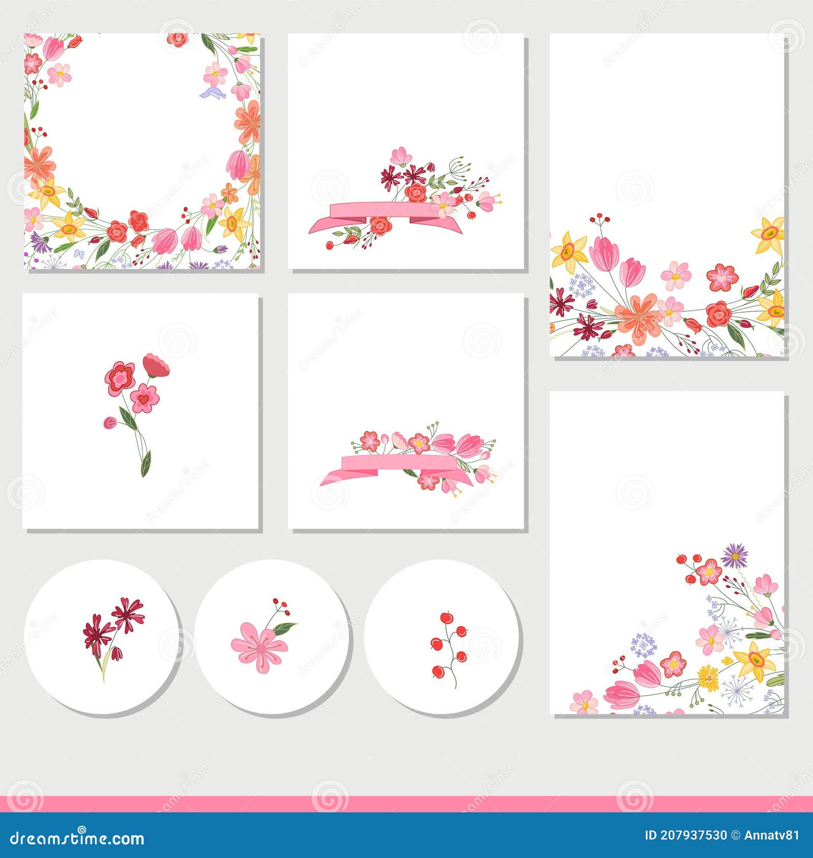 Set with Different Templates with Spring and Summer Flowers. Cards for ...