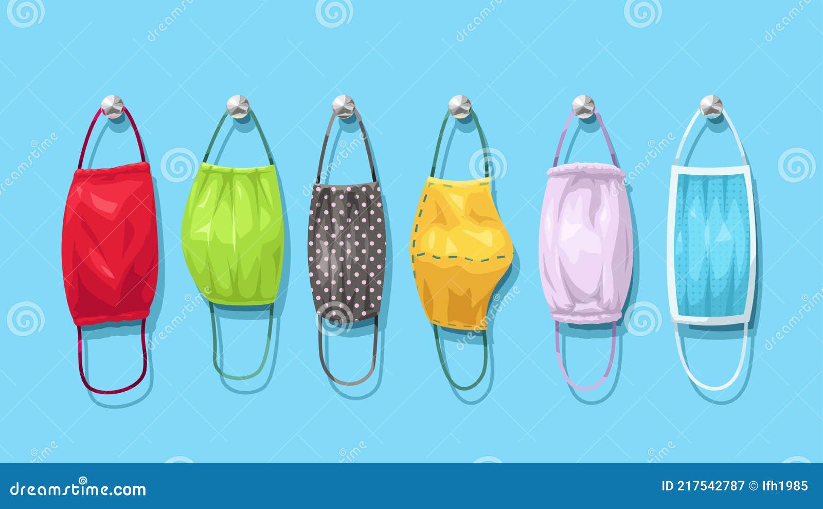 Set of Different Textile Face Masks Hanged Stock Vector - Illustration ...