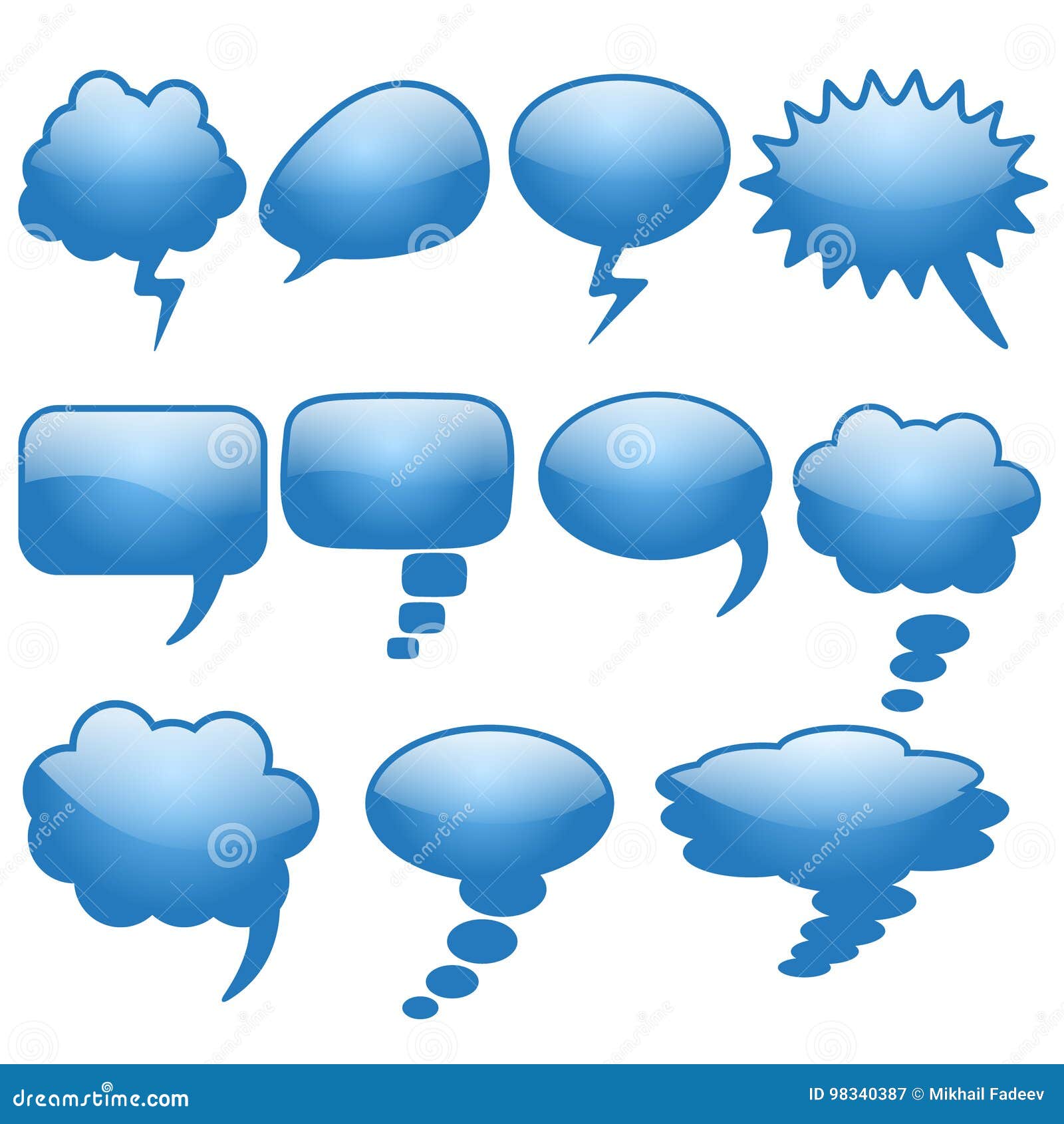 Set of Different Thought Cloud Eleven Blue Objects Stock Vector ...