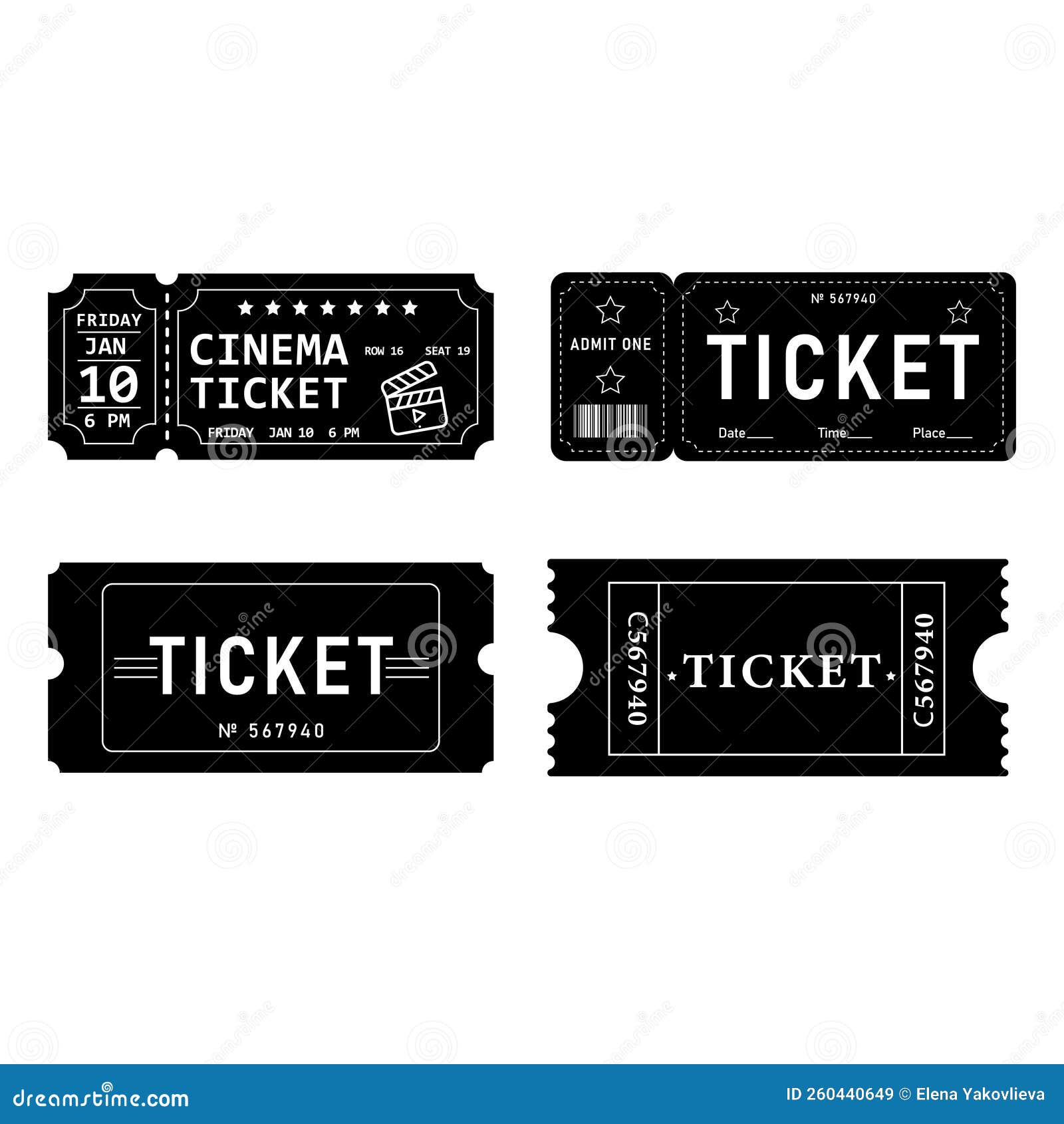 A Set of Different Tickets in Black and White Stock Vector ...