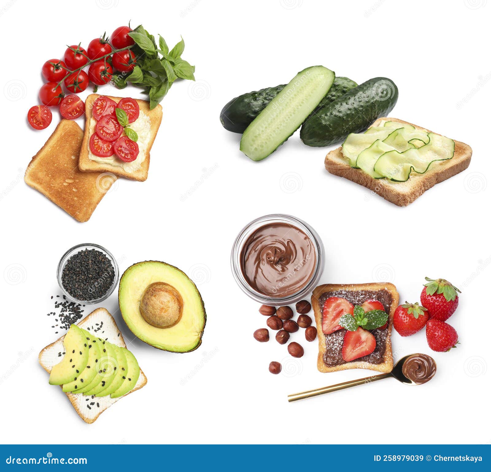 Set Of Different Toasts On White Background, Top View. Banner Design ...