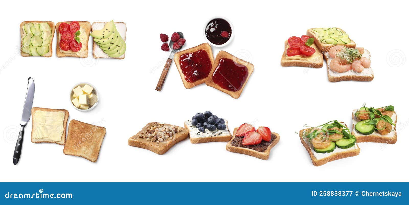 Set Of Different Toasts On White Background, Top View. Banner Design ...