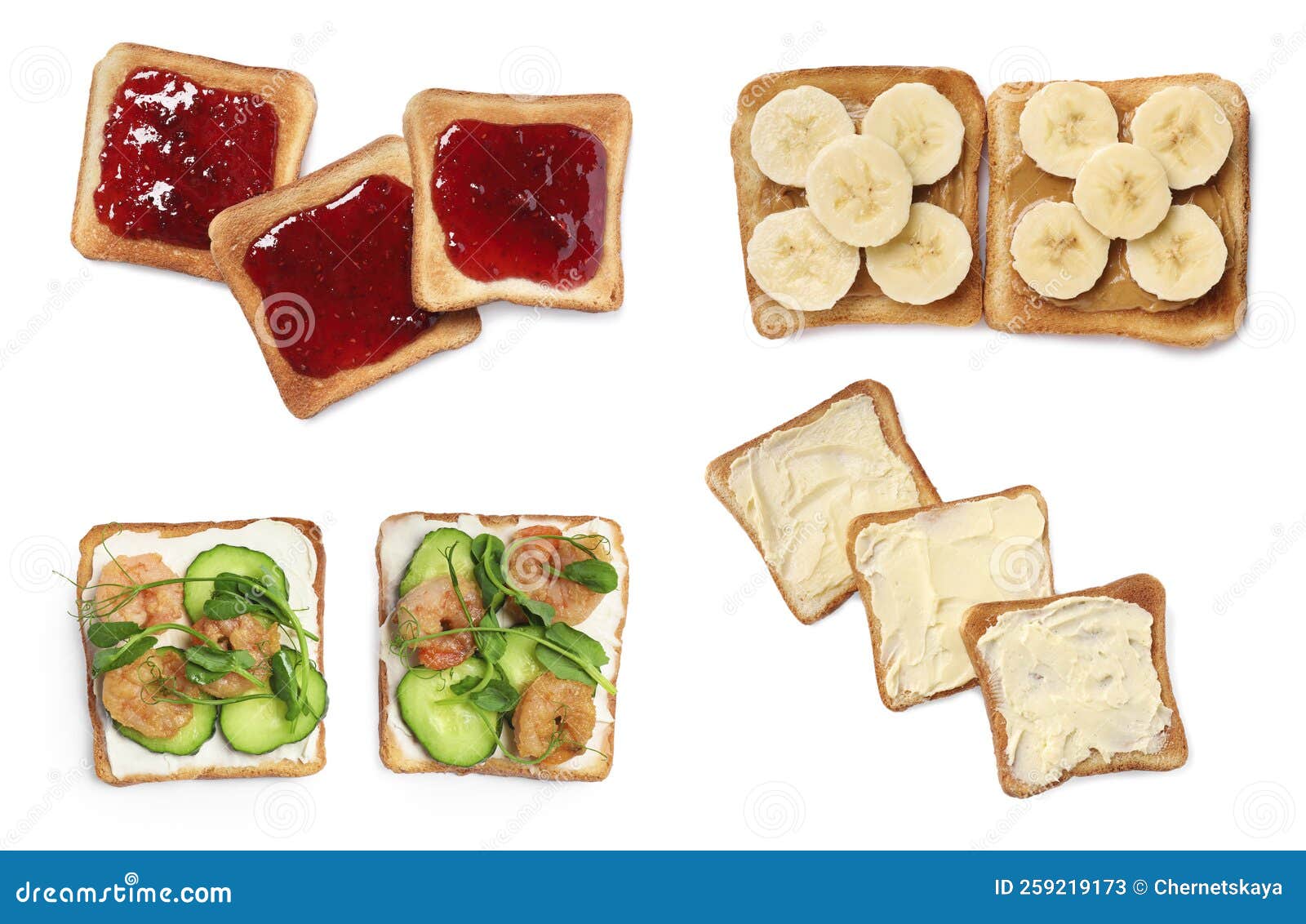 Set Of Different Toasts On White Background, Top View. Banner Design ...