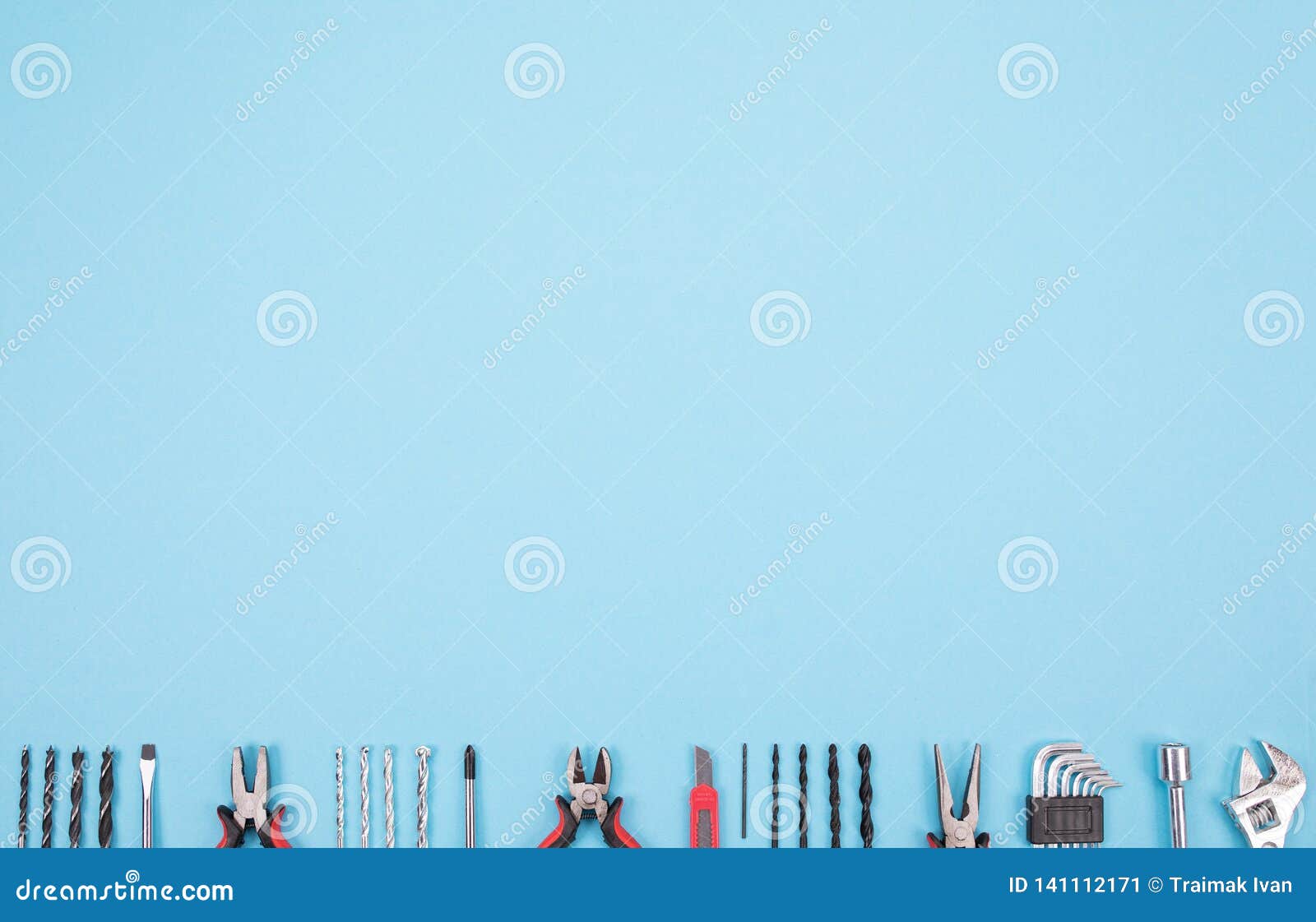 Set of Different Tools on Blue Background Stock Image - Image of ...