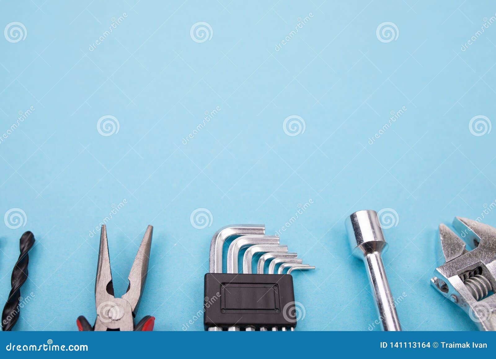 Set of Different Tools on Blue Background Stock Photo - Image of ...