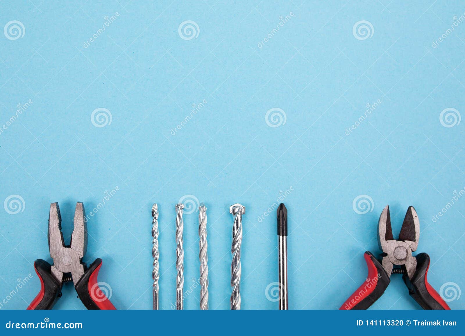Set of Different Tools on Blue Background Stock Photo - Image of manual ...
