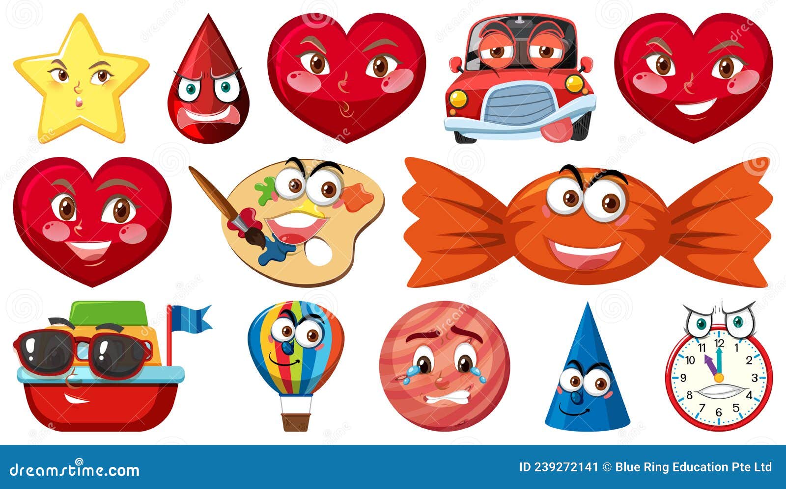 Set of Different Toy Objects with Smiley Faces Stock Vector ...