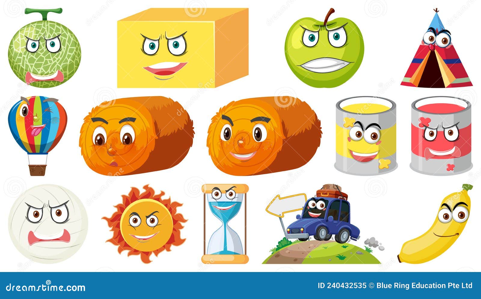 Set of Different Toy Objects with Smiley Faces Stock Vector ...