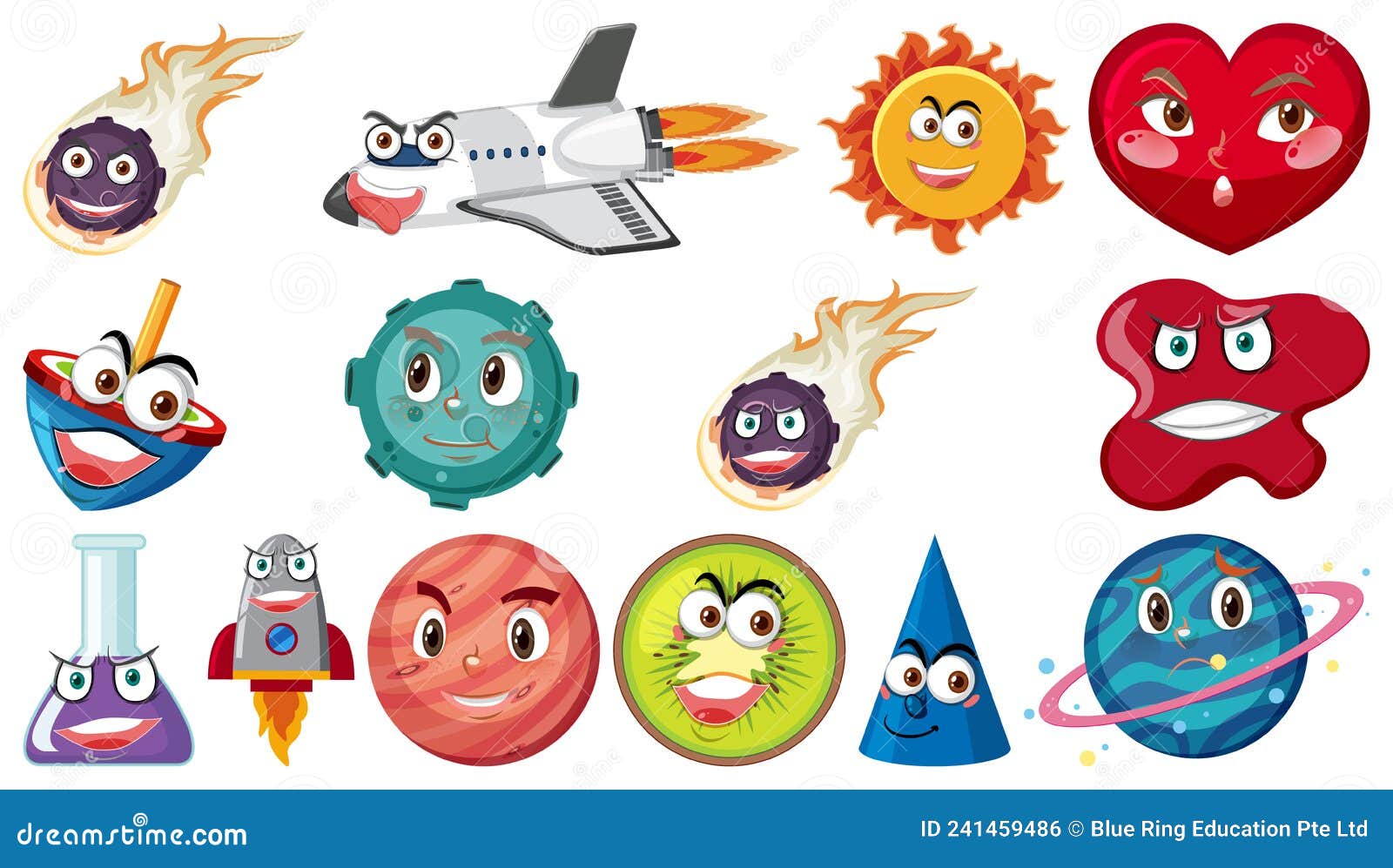 Set of Different Toy Objects with Smiley Faces Stock Vector ...