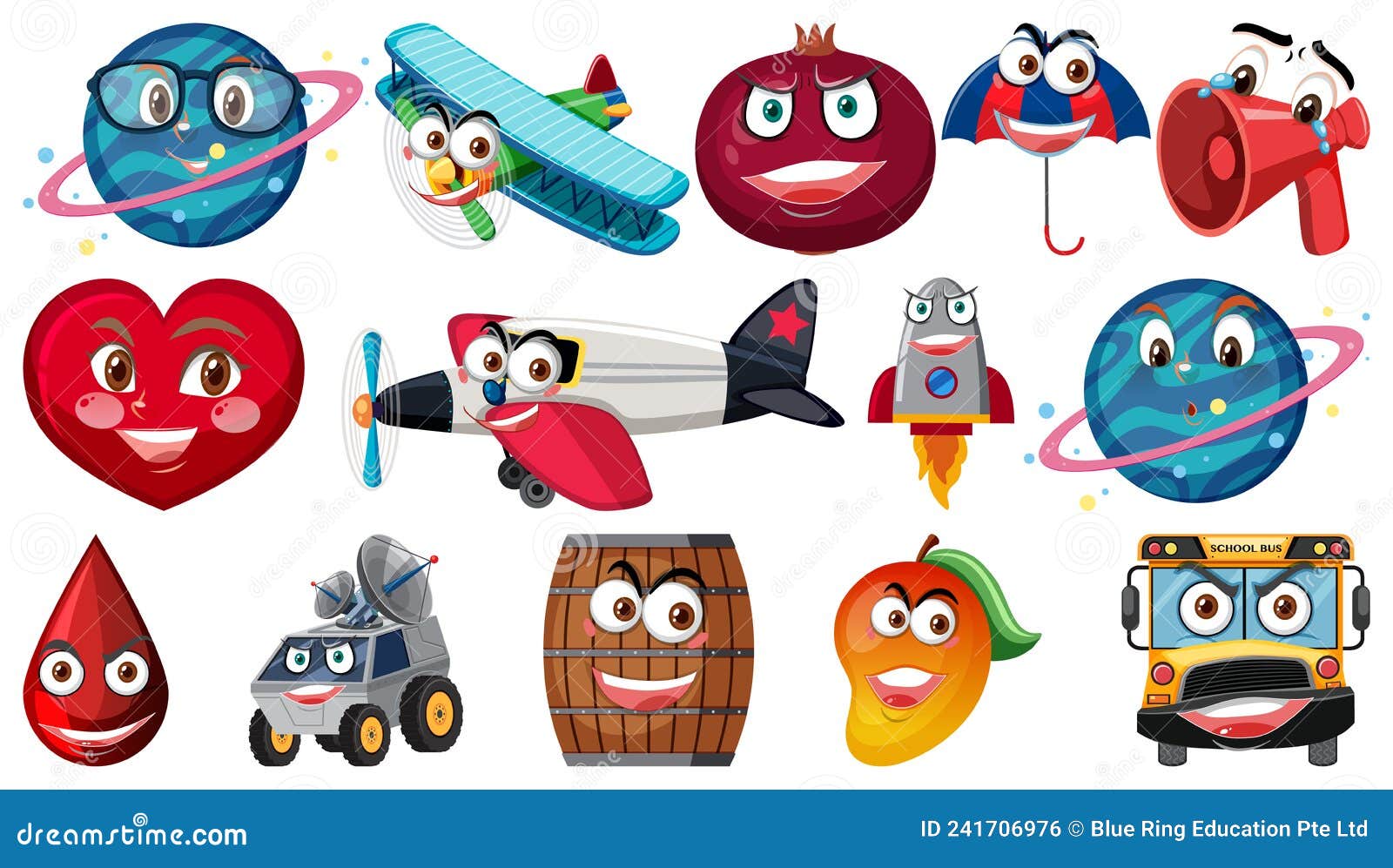 Set of Different Toy Objects with Smiley Faces Stock Vector ...