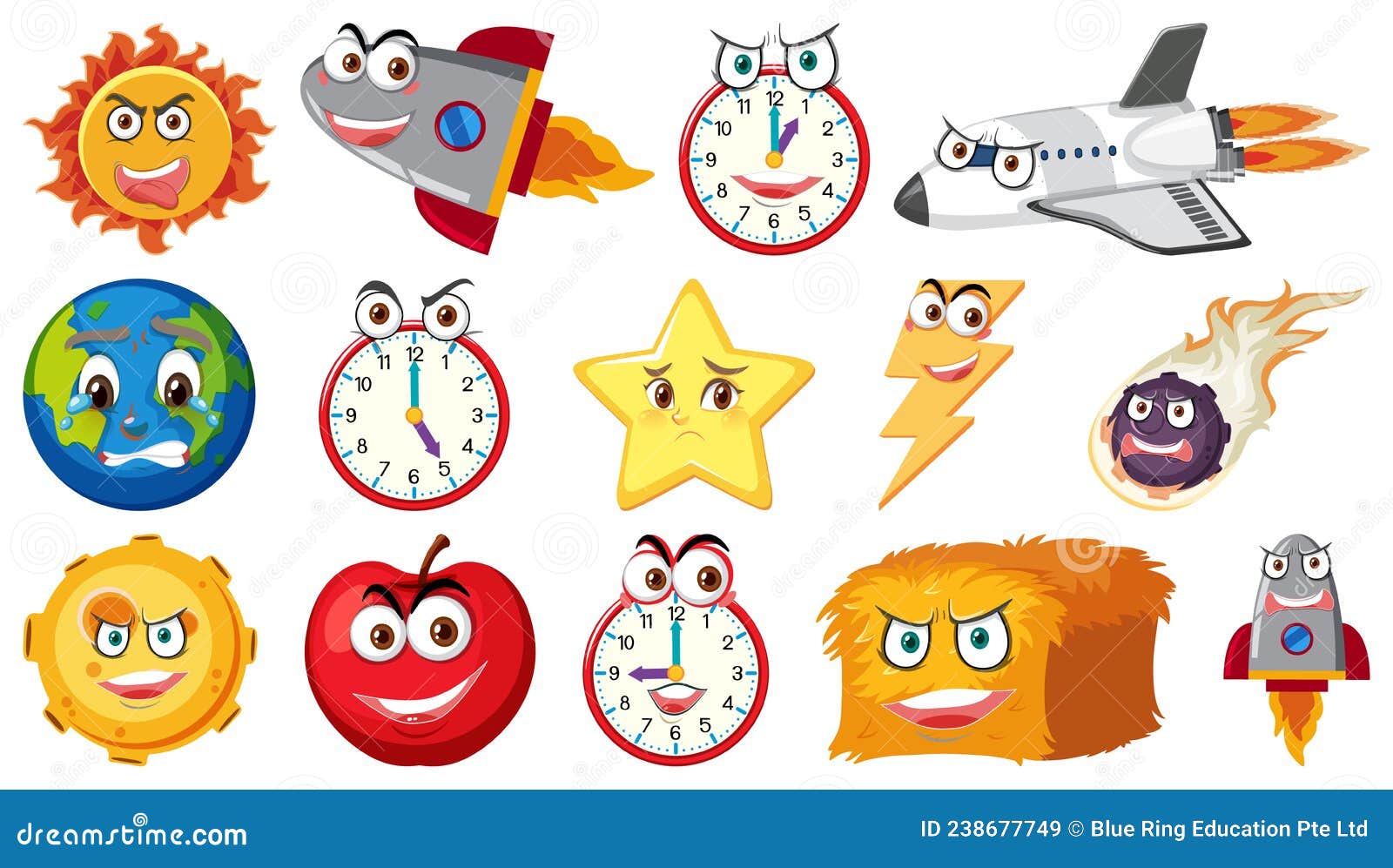 Set of Different Toy Objects with Smiley Faces Stock Vector ...