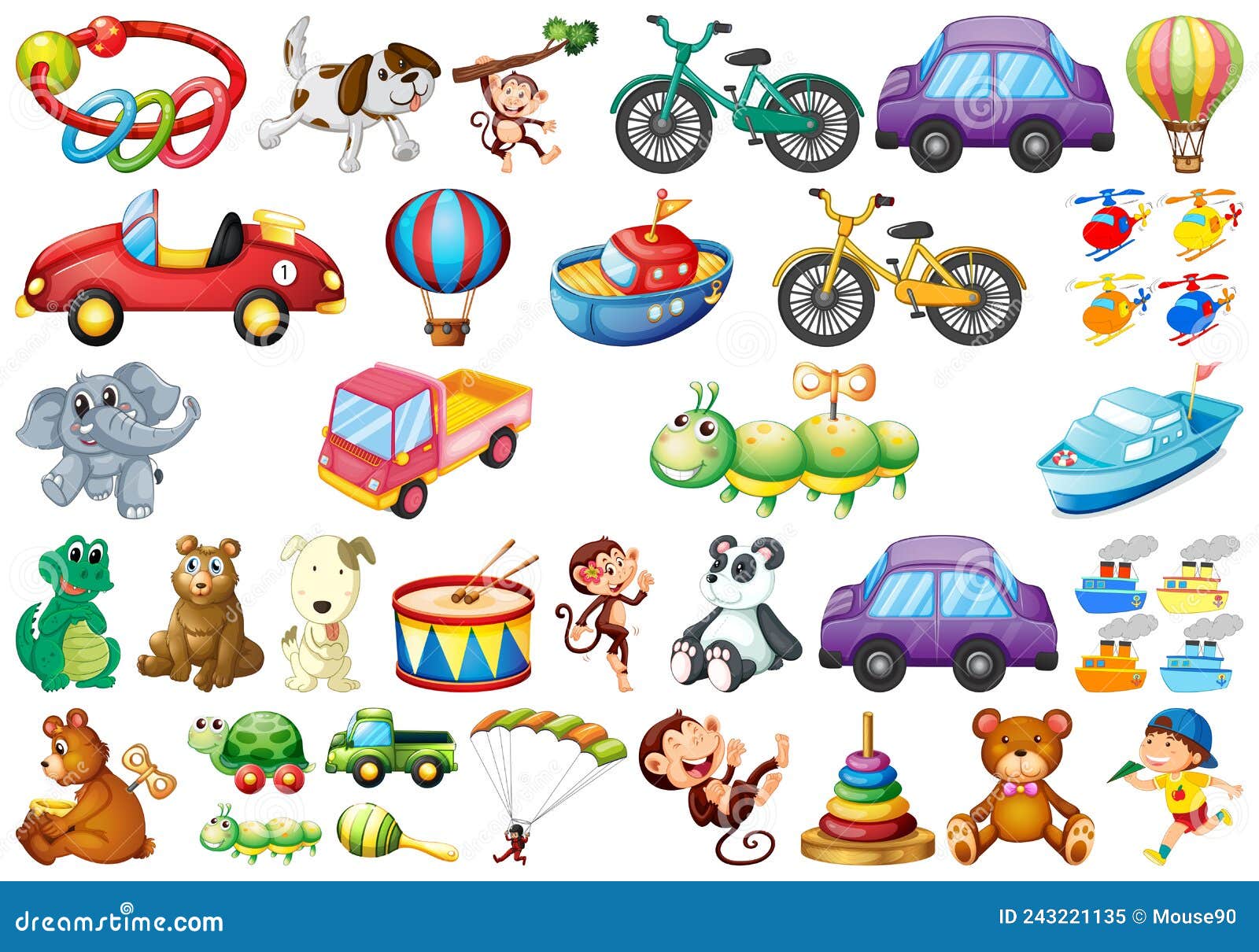 Set of different toys stock vector. Illustration of cartoon - 243221135
