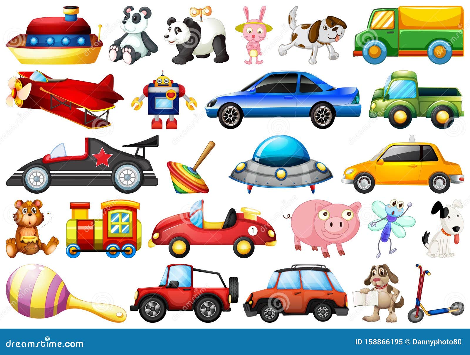Set of different toys stock vector. Illustration of airplane - 158866195