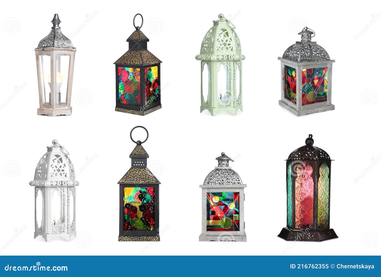 Set with Different Traditional Arabic Lanterns on White Background ...