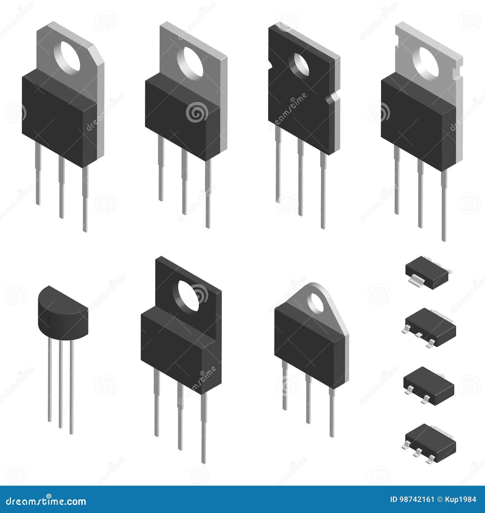 Set of Different Transistors in 3D, Vector Illustration. Stock Vector ...