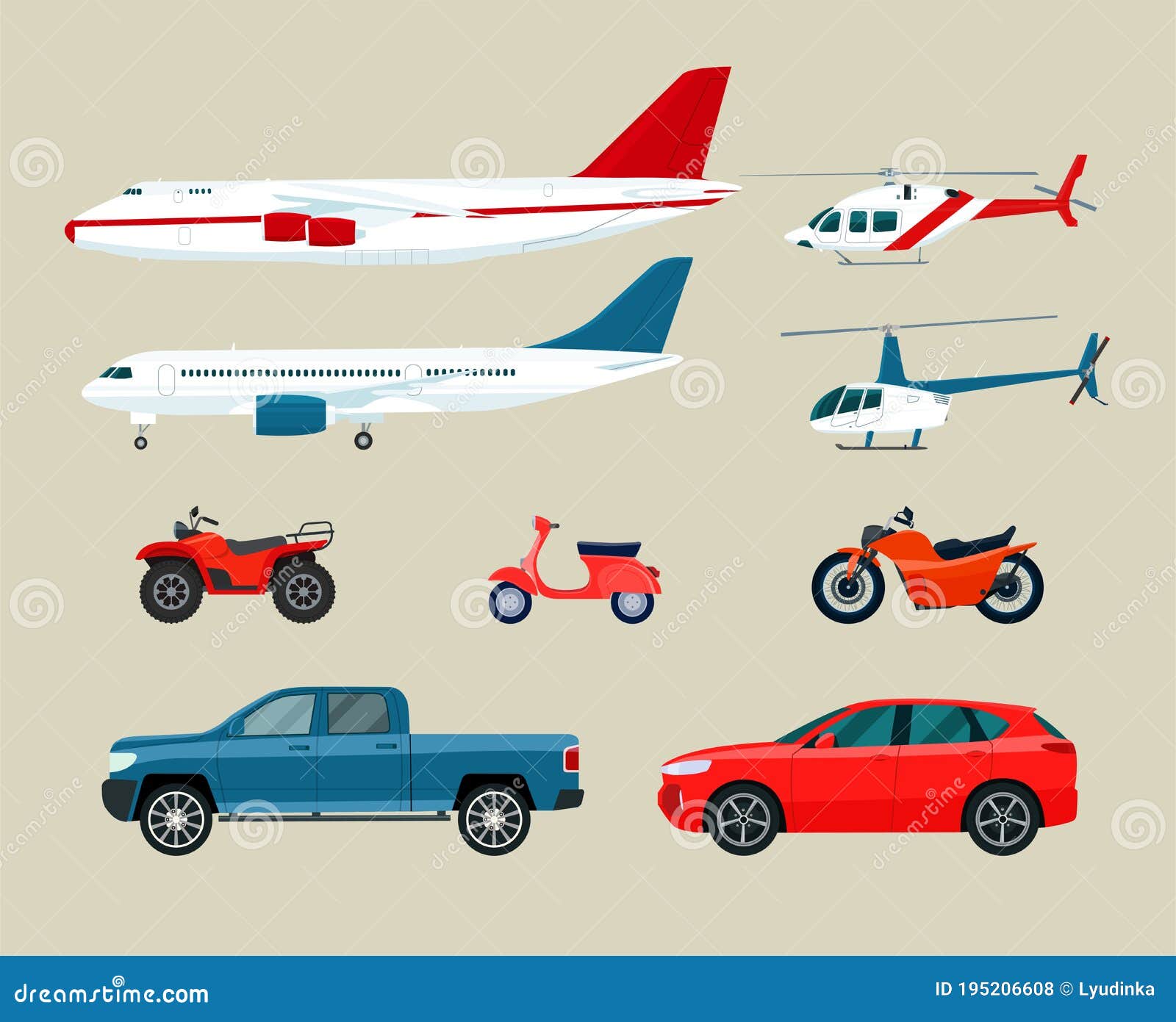 Set of Different Transportation Vehicles. Vector Flat Illustration ...