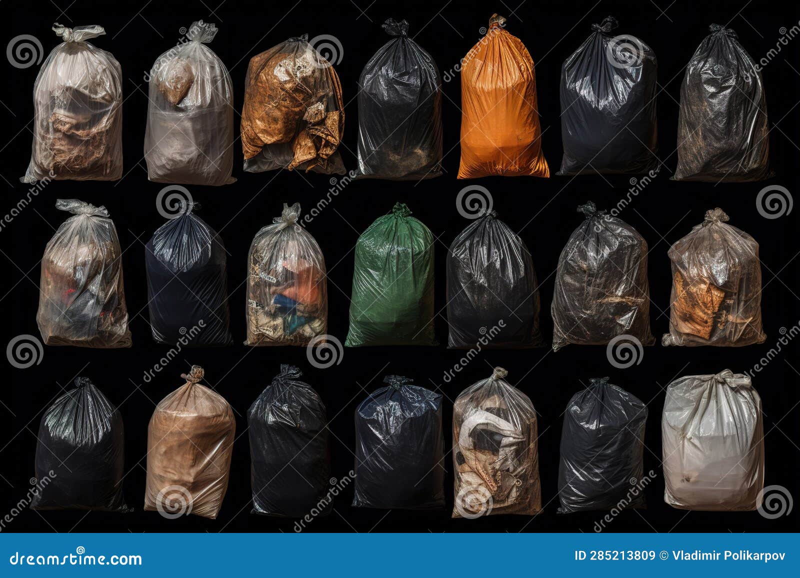 Set with Different Trash Bags Full of Garbage Stock Illustration ...