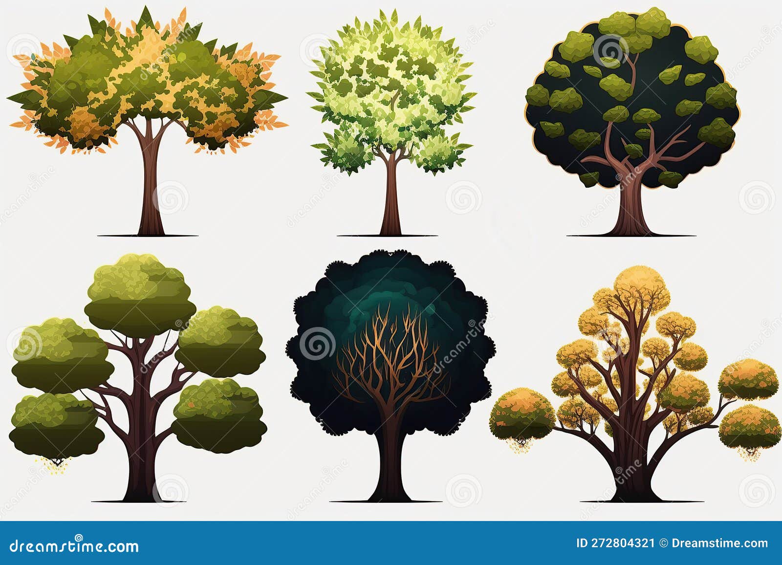 Set of Different Tree Design Generative AI Stock Illustration ...