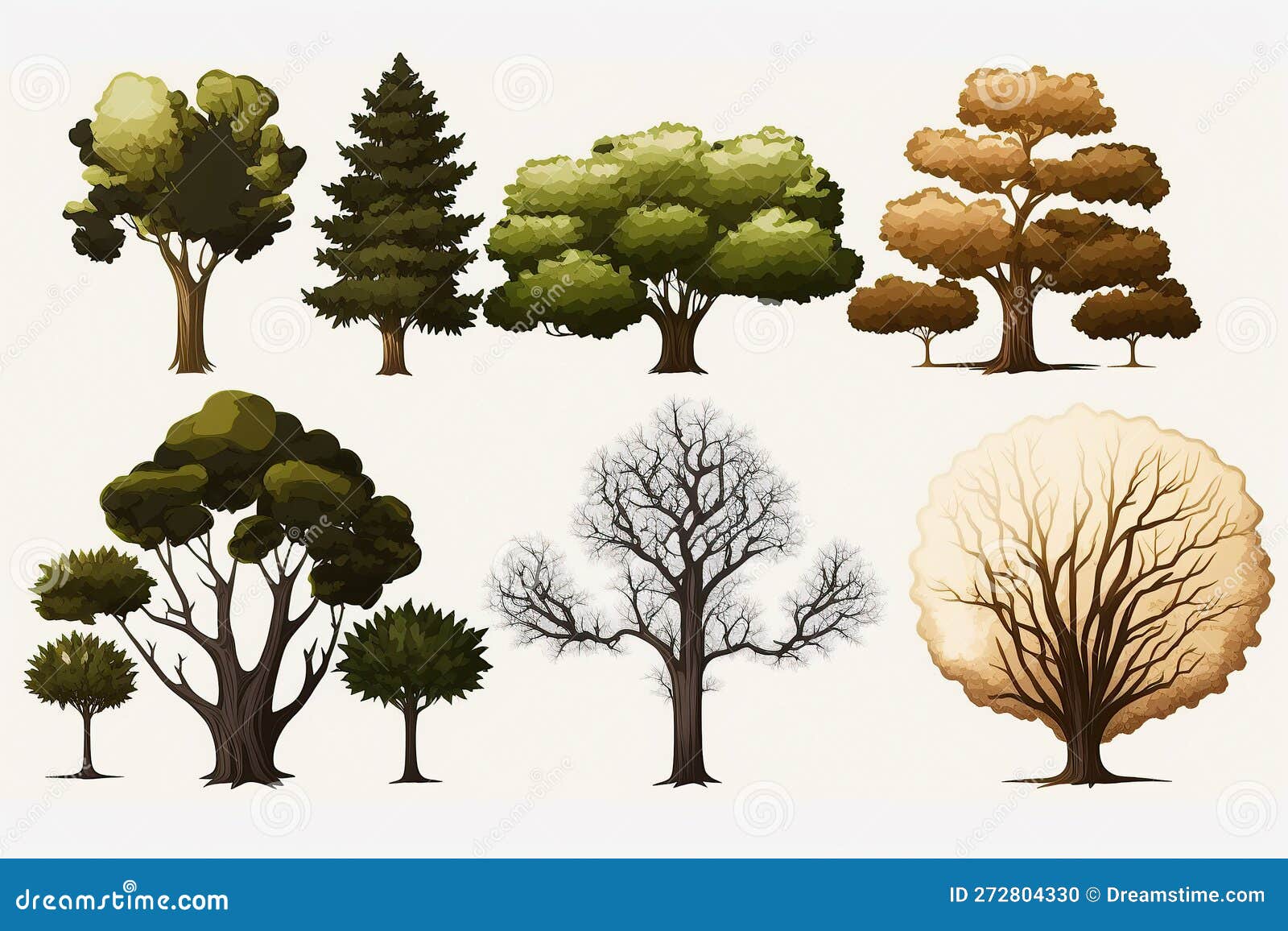 Set of Different Tree Design Generative AI Stock Illustration ...