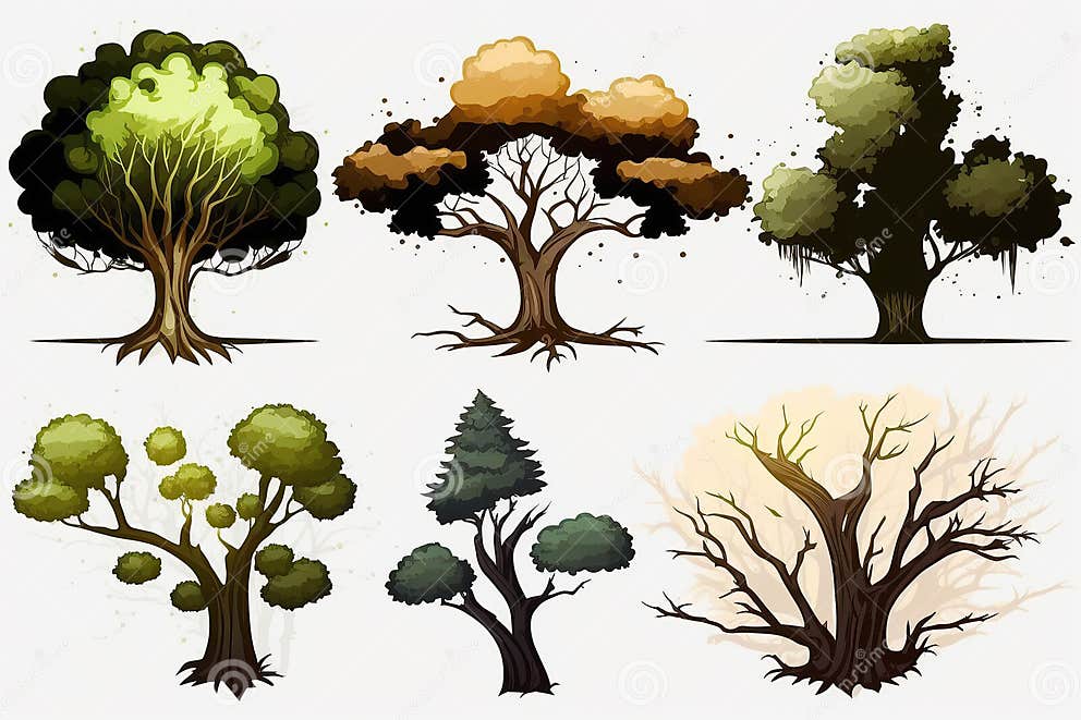 Set of Different Tree Design Created by Generative AI Stock ...