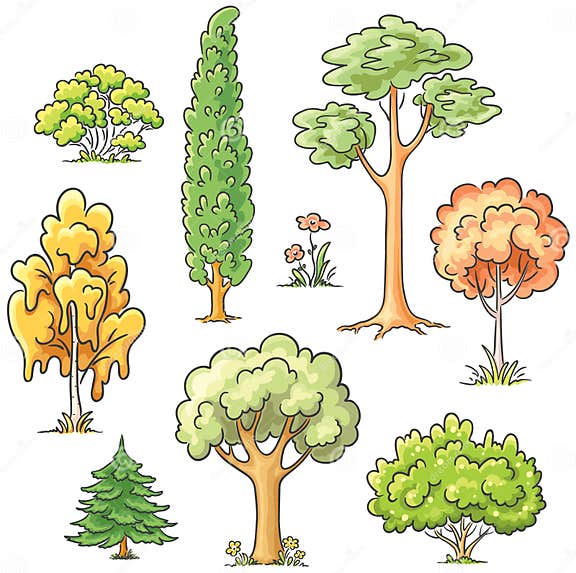 Set of different trees stock vector. Illustration of cartoon - 44760693
