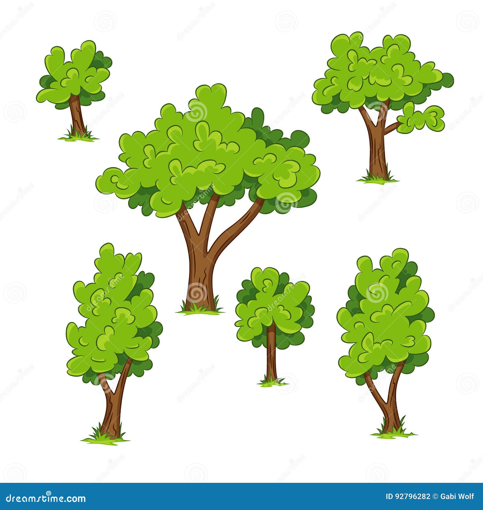 Set of Different Trees with Grass Stock Vector - Illustration of ...