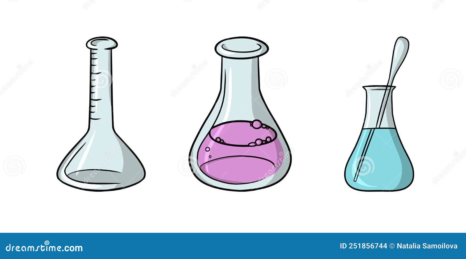 A Set of Different Triangular Glass Flask with a Solution for ...