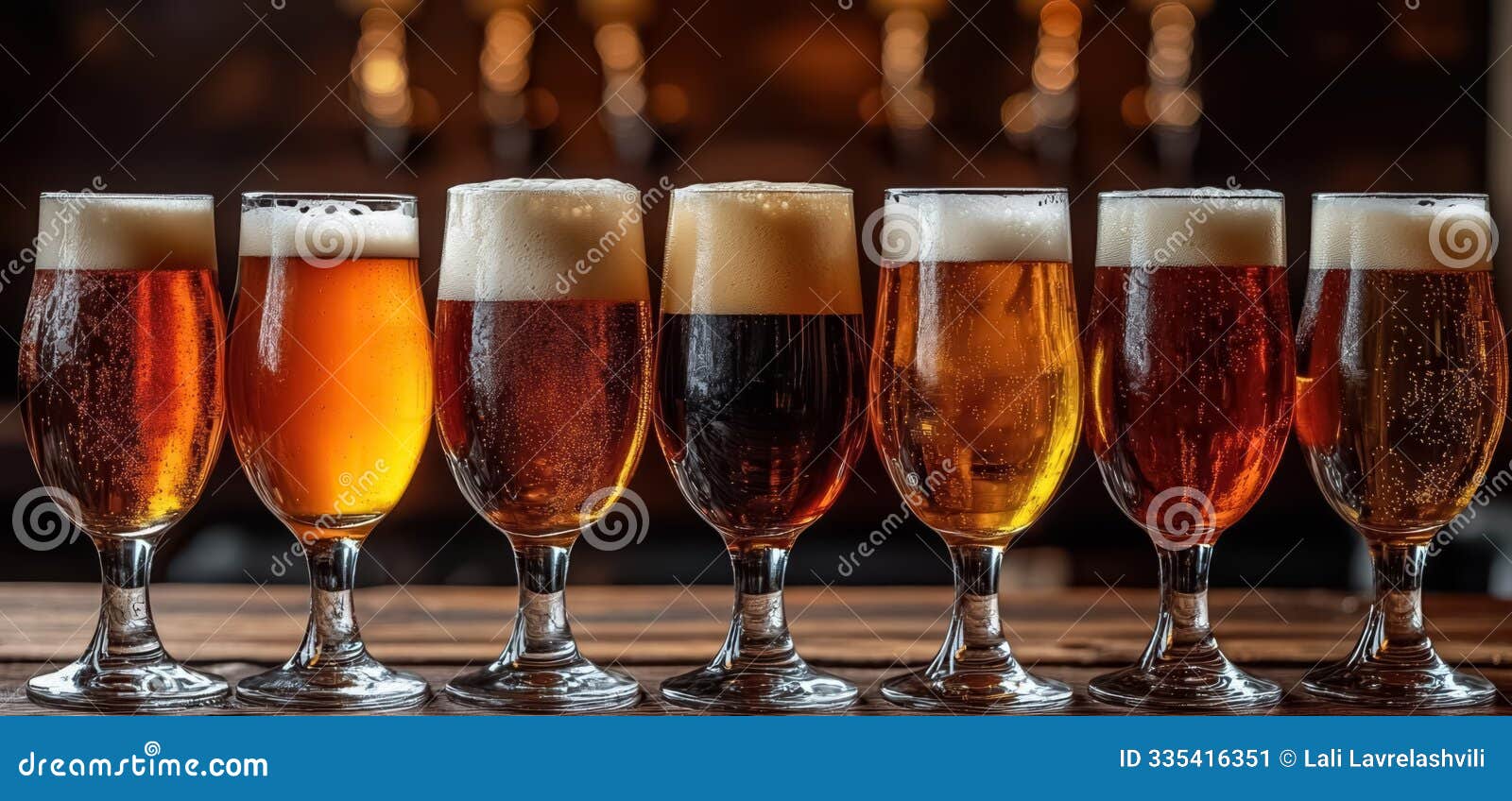 Set of Different Types of Beer in Glasses on Wooden Table Stock ...
