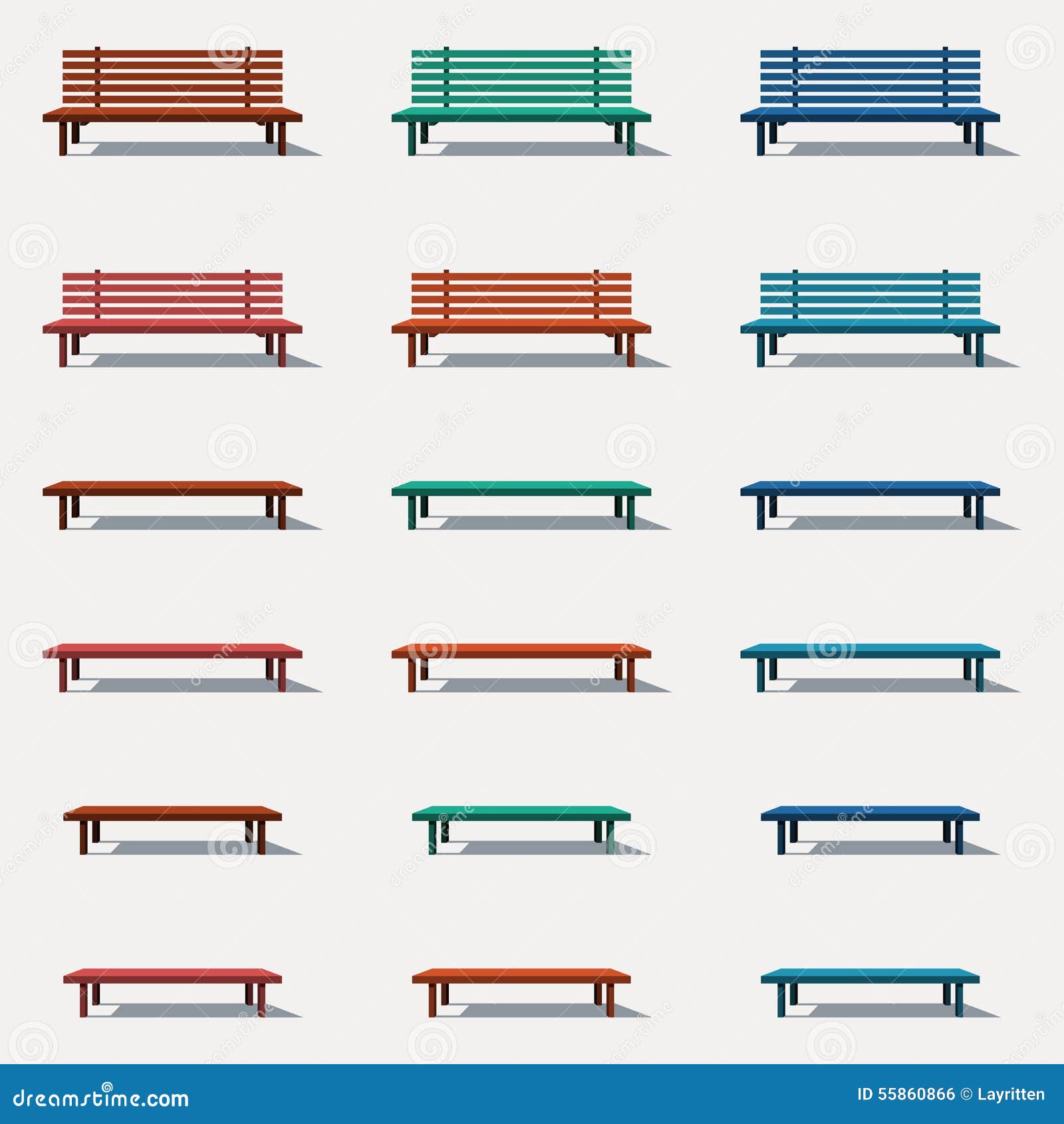 Set of Different Types Benches Stock Vector - Illustration of comfort ...