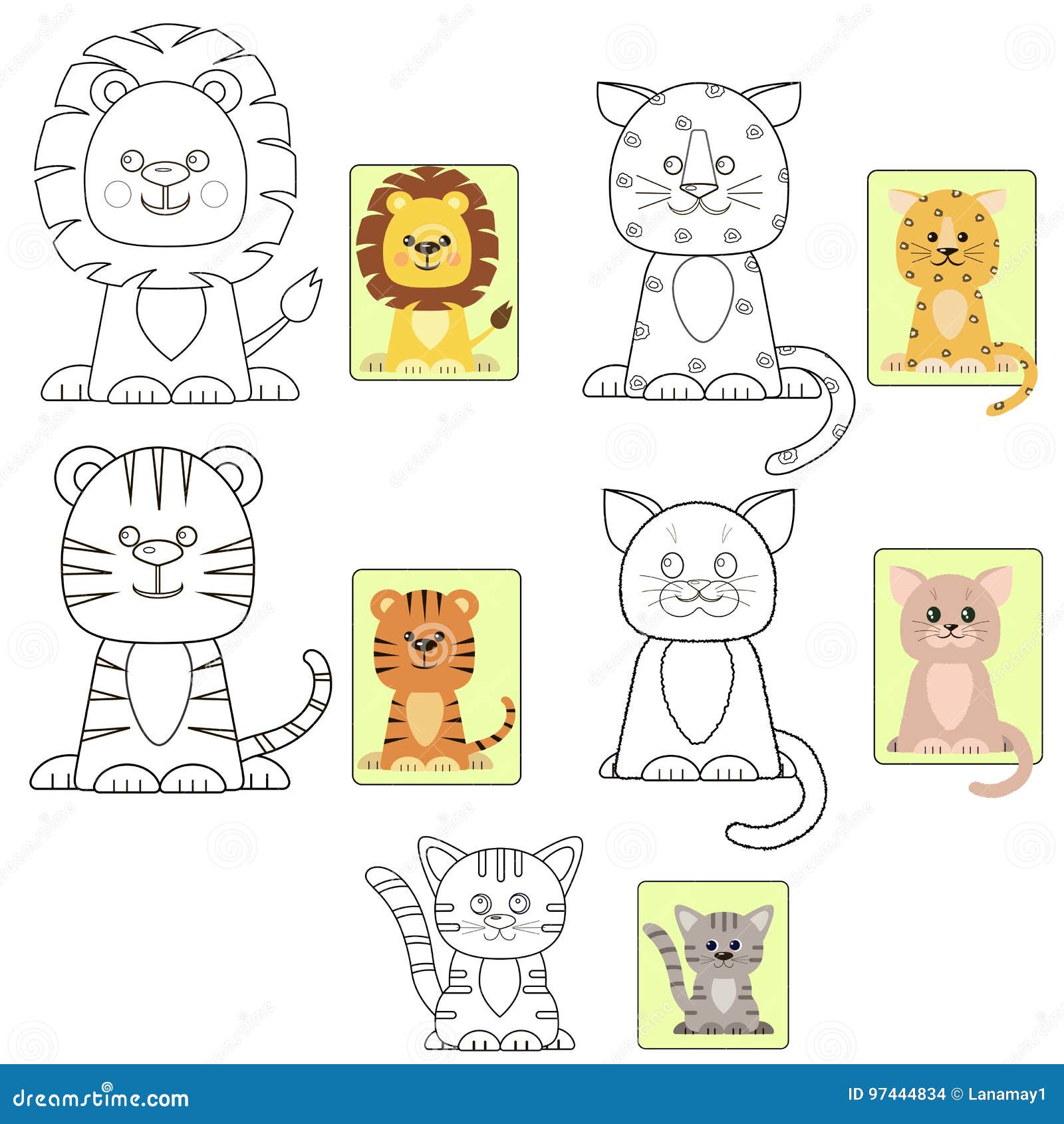 A Set of Different Types of Cats in the Form of a Coloring. Stock ...