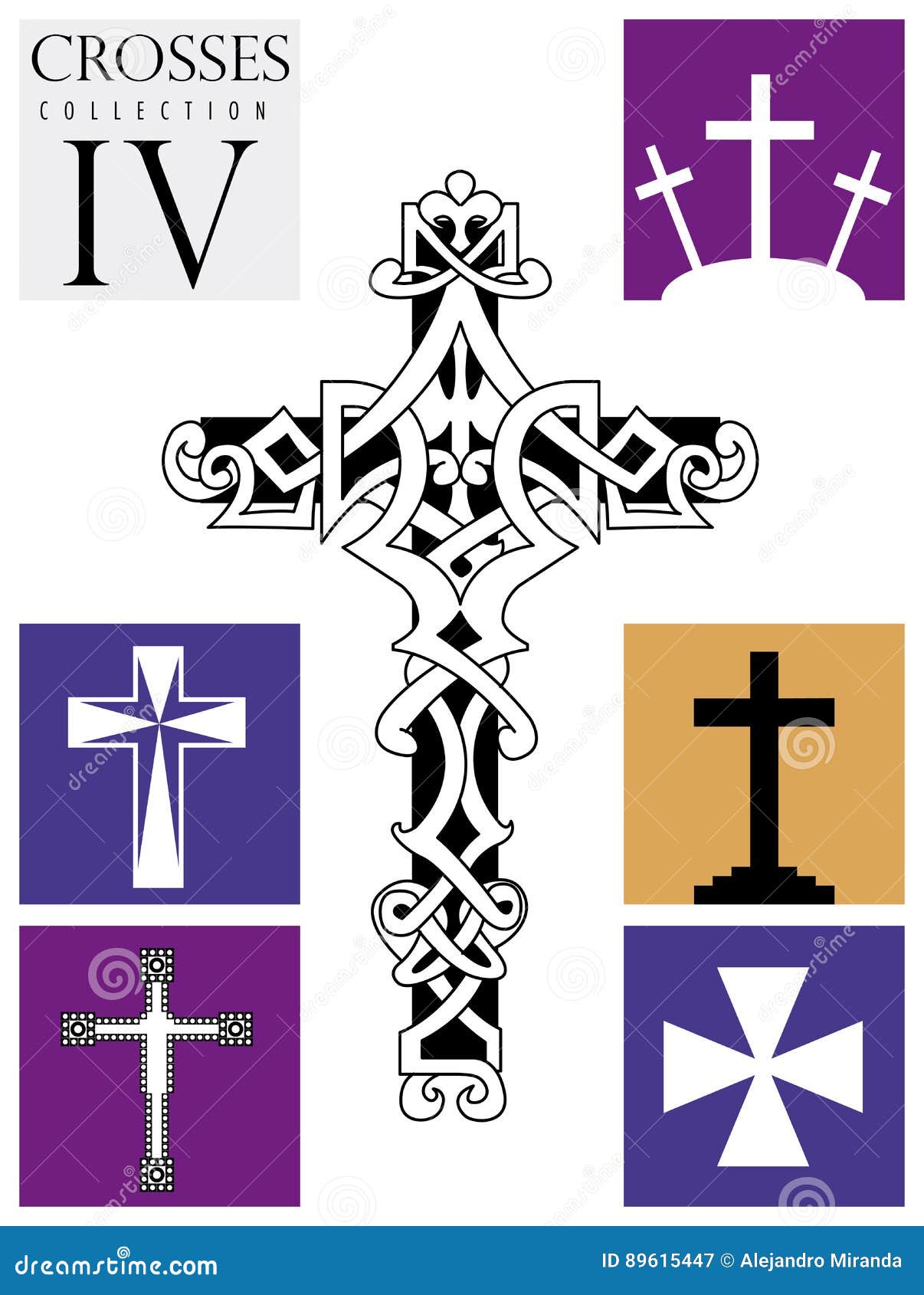 Set of Different Types of Crosses on Purple Background Stock Vector ...