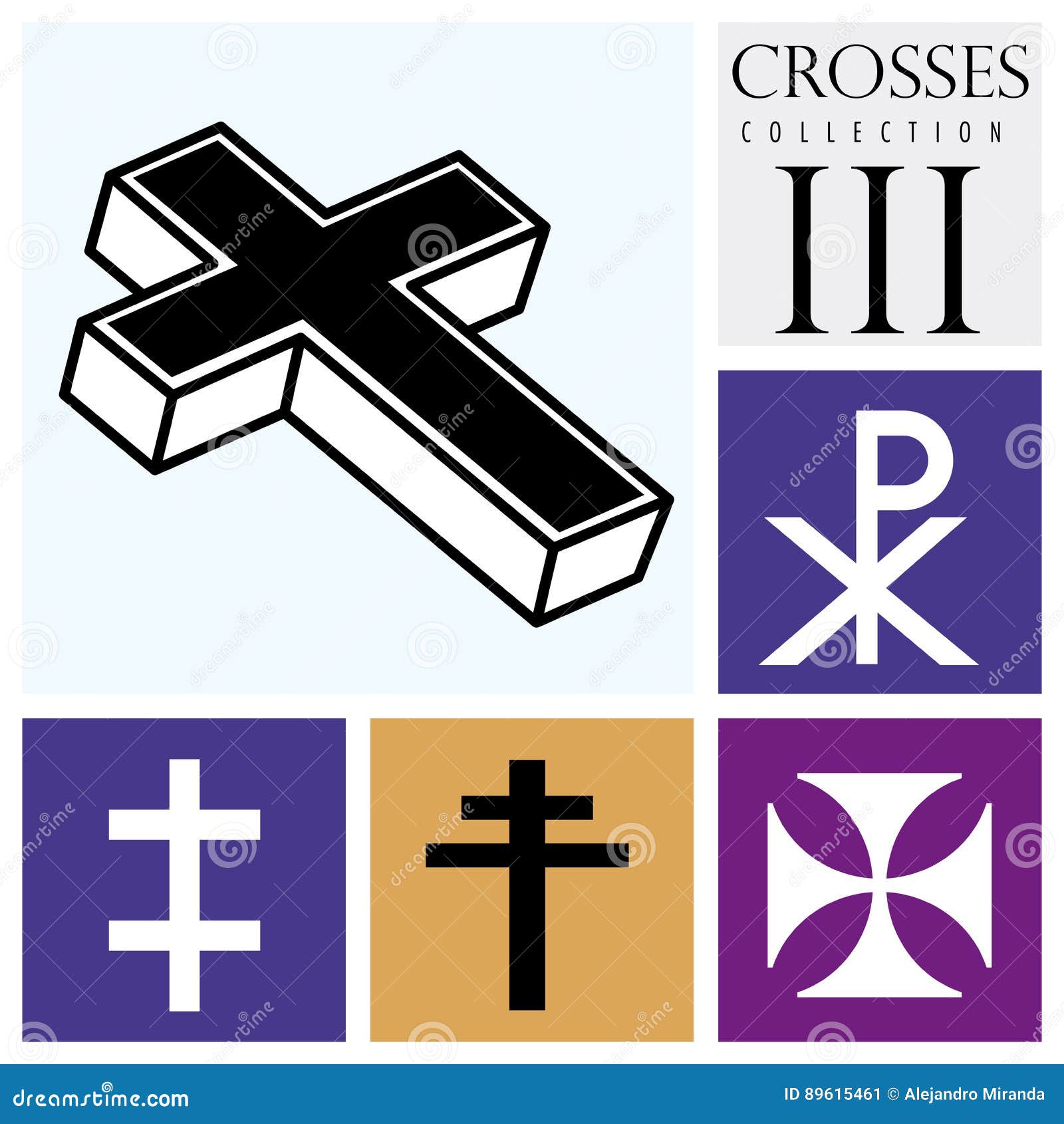 Set of Different Types of Crosses on Purple Background Stock Vector ...