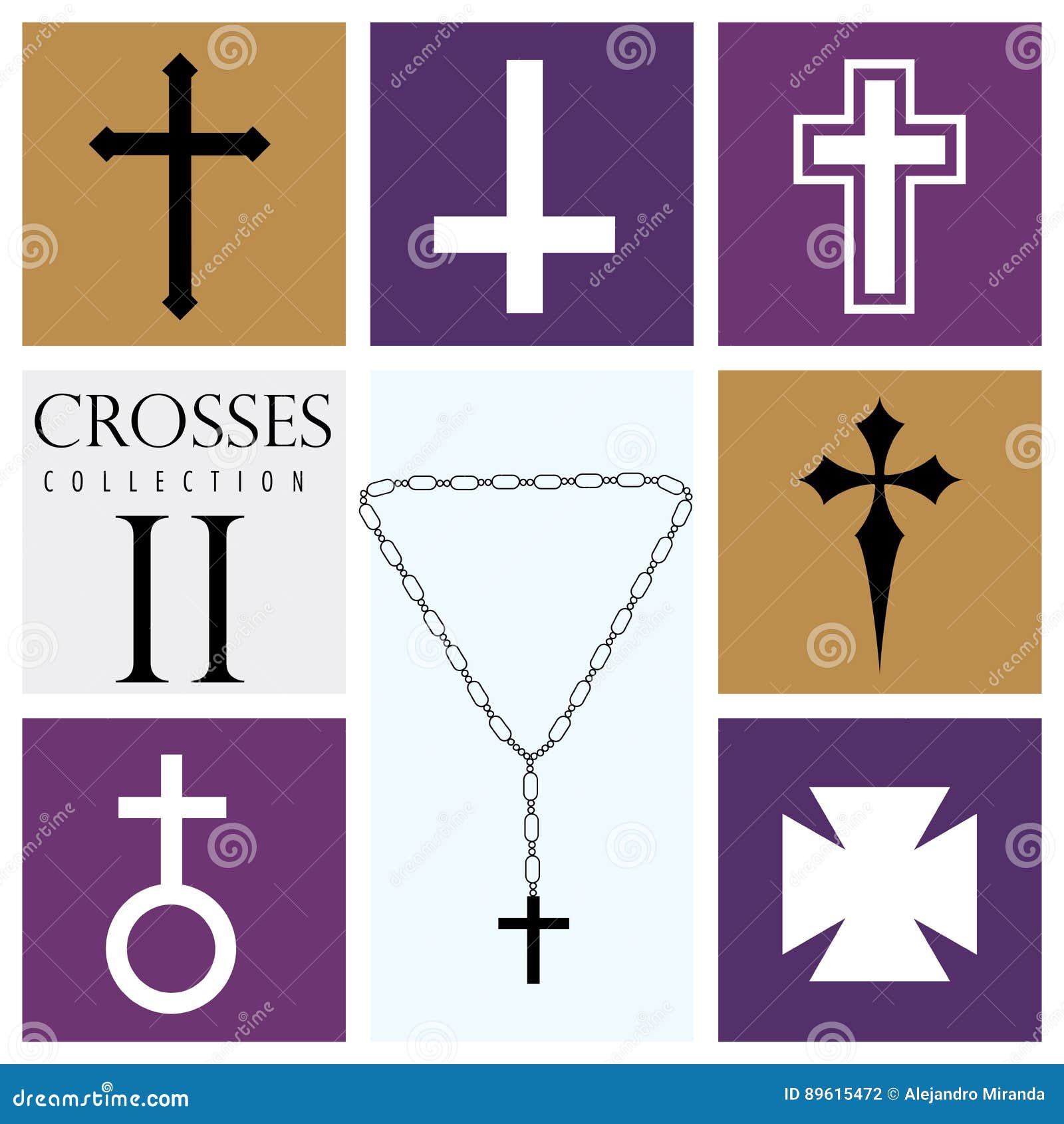 Set of Different Types of Crosses on Purple Background Stock Vector ...