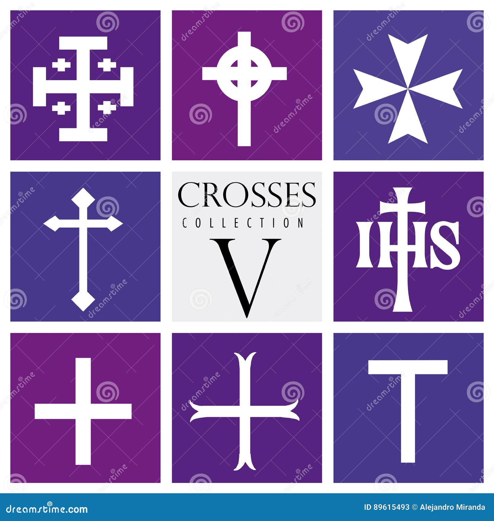 Set of Different Types of Crosses on Purple Background Stock Vector ...