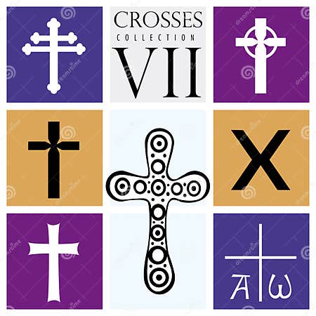 Set of Different Types of Crosses on Purple Background Stock Vector ...