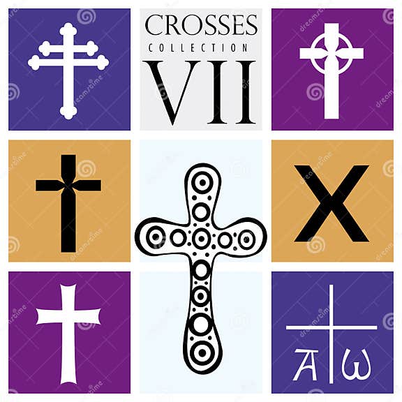 Set of Different Types of Crosses on Purple Background Stock Vector ...