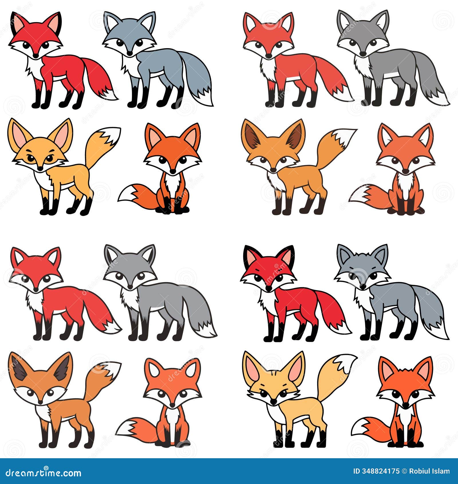 Set of Different Types of Cute Fox in a White Background. Stock Vector ...